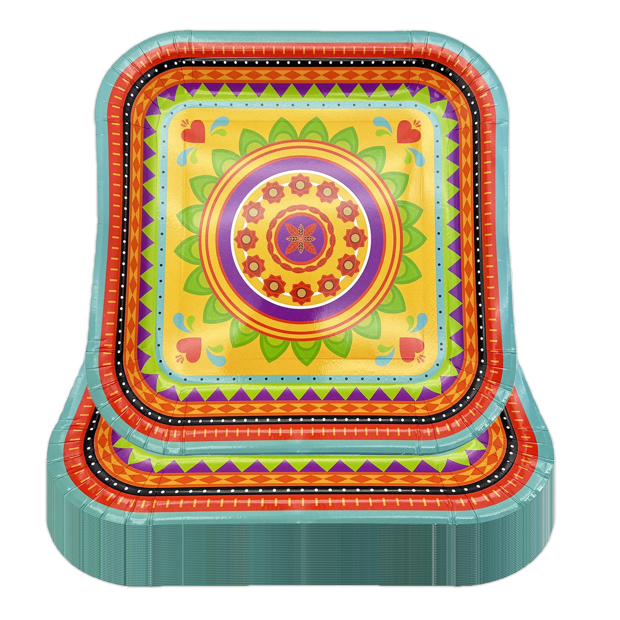 24PCS 9" Mexican Fiesta RE32 Party Paper Plates Mexican Fiesta Rounded ...