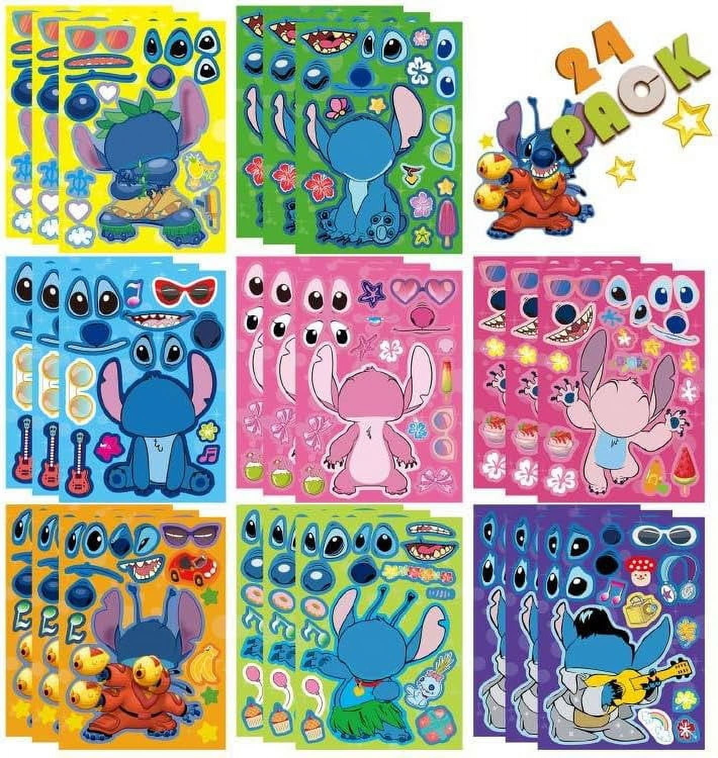 24PCS 9"x6" Cartoon Stitch Make-a-face Stickers for Kids Teens, Mixed ...