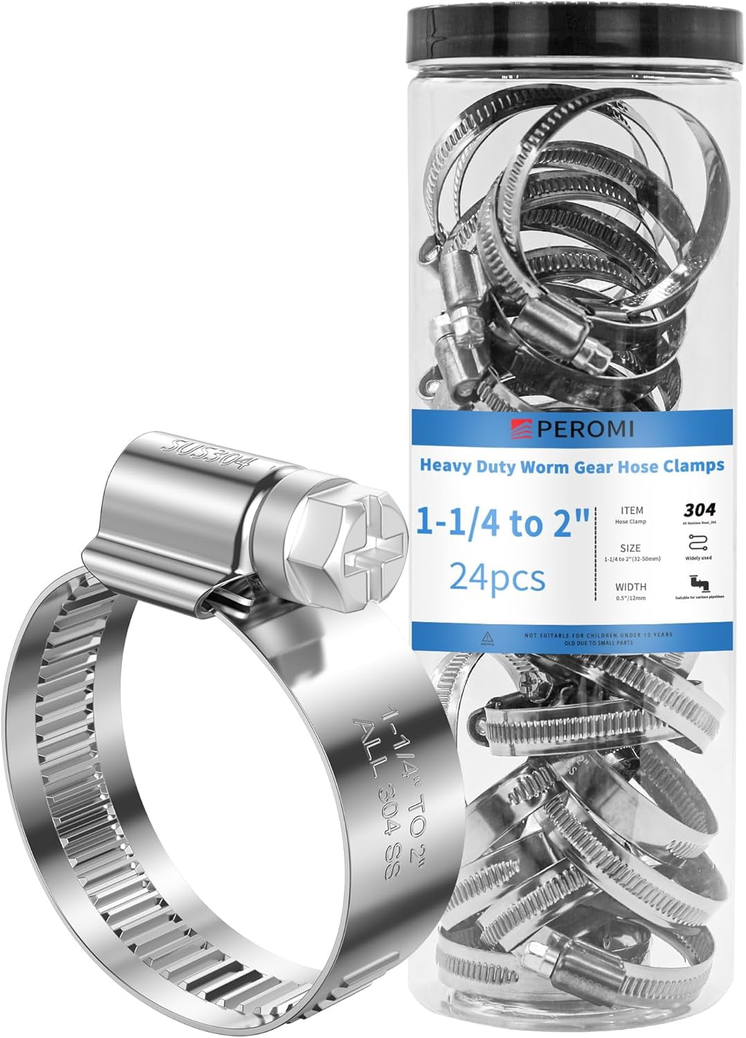 24PCS Adjustable Hose Clamps, 304 Stainless Steel Worm Gear, 1-1/4" to ...