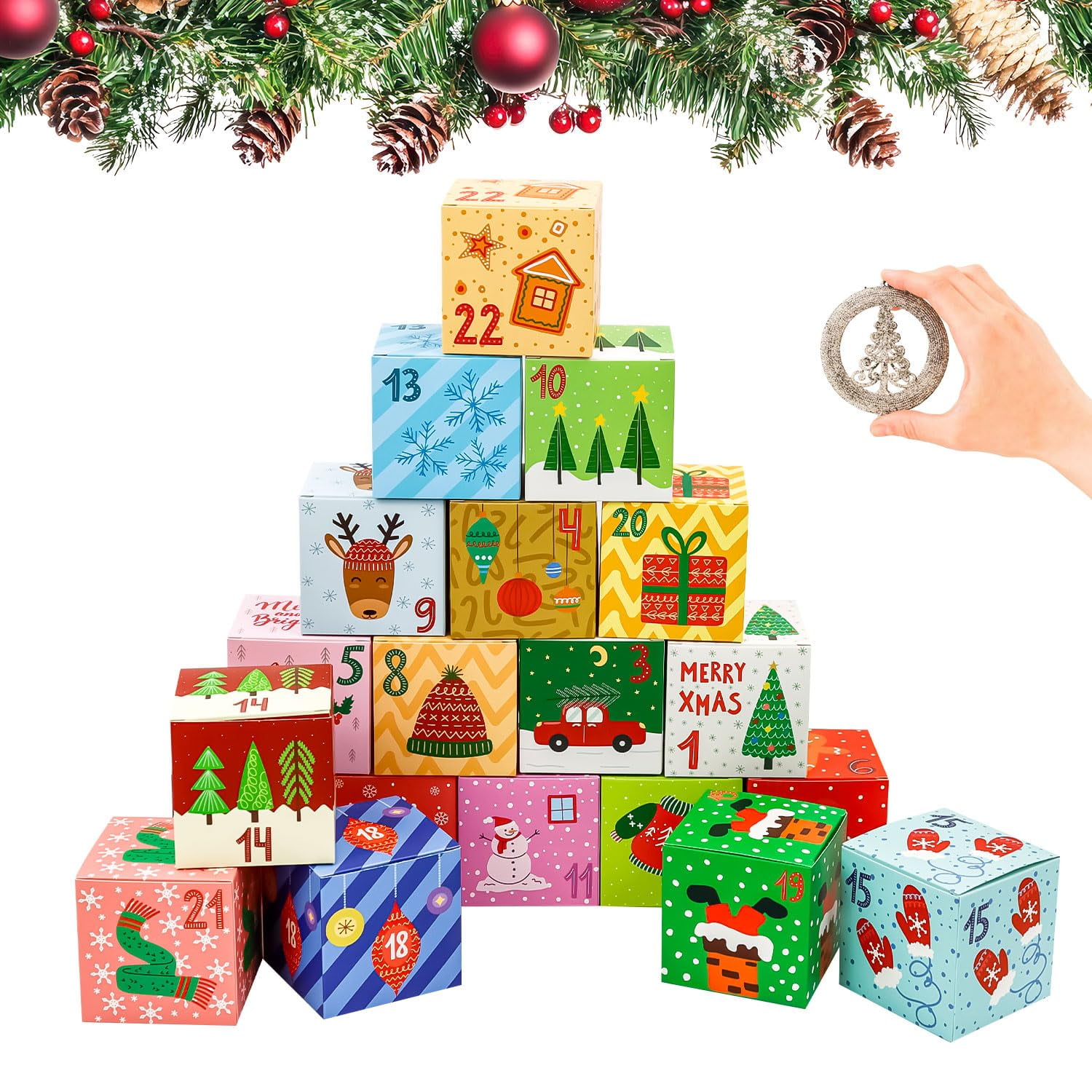 24PCS Advent Calendar Boxes Christmas Countdown Gift Set Reble Square ...
