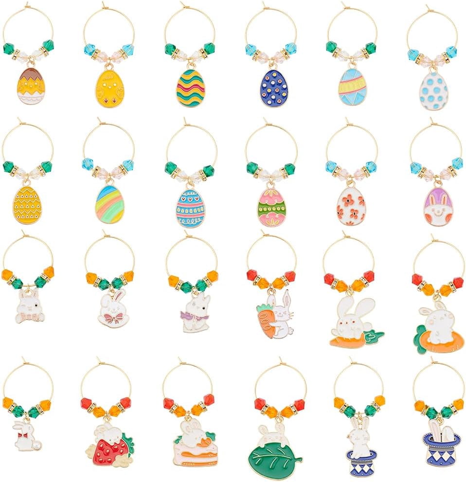 24PCS Alloy Wine Glass Charms Easter Wine Glass Logo Bunny Carrot Egg ...