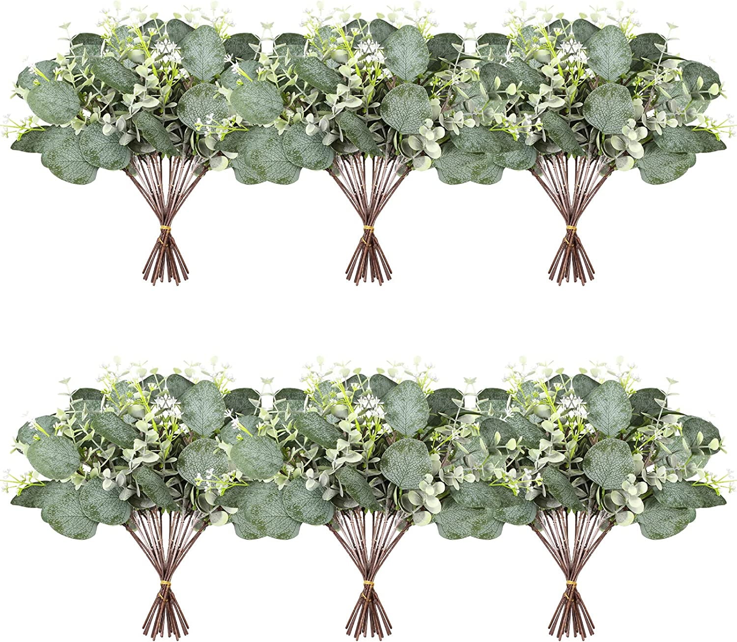24PCS Artificial Eucalyptus Leaf Stems with White Seeds Plant Silver Dollar Eucalyptus Leaves ...