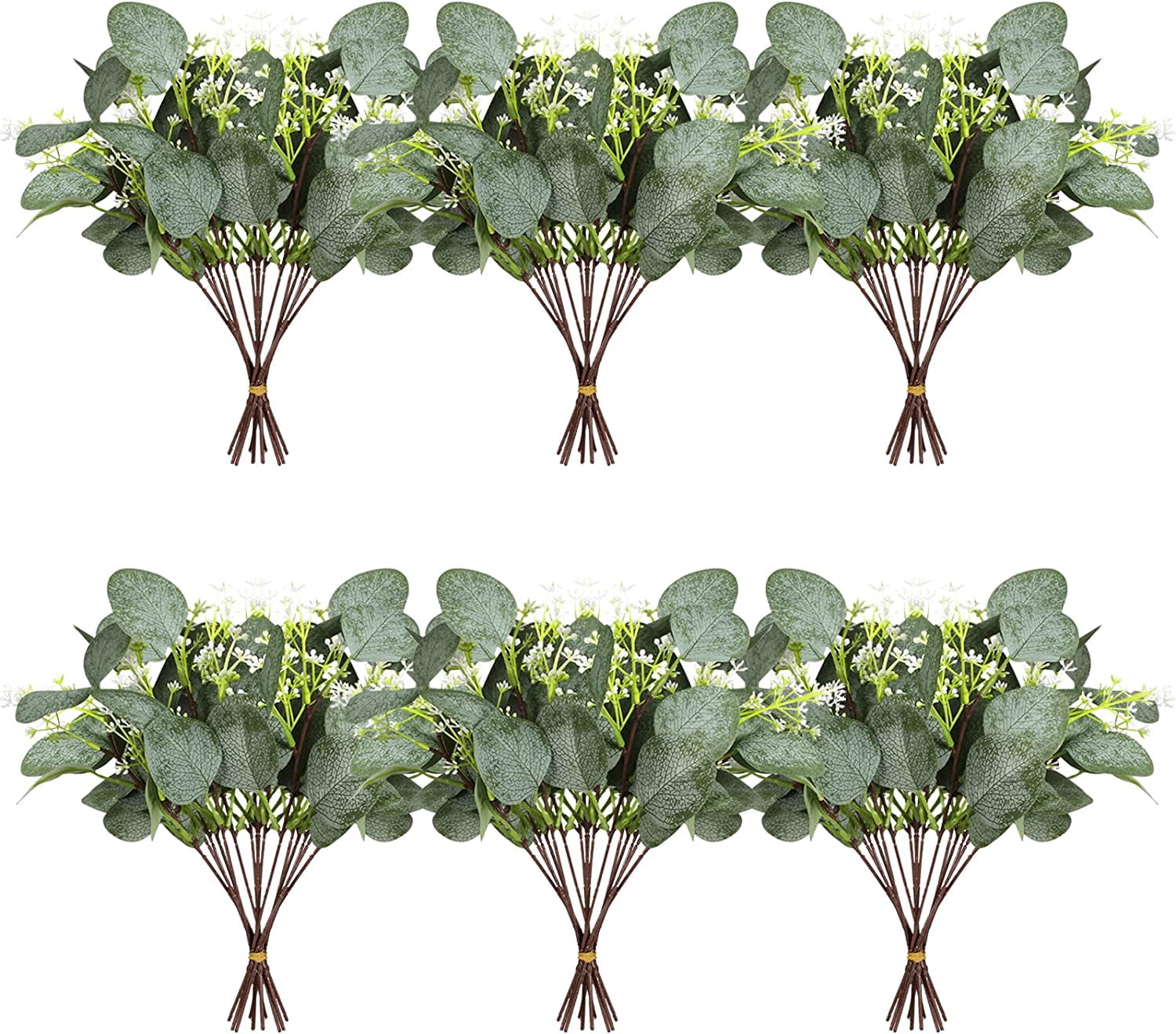 24PCS Artificial Eucalyptus Leaf Stems with White Seeds Plant Silver ...