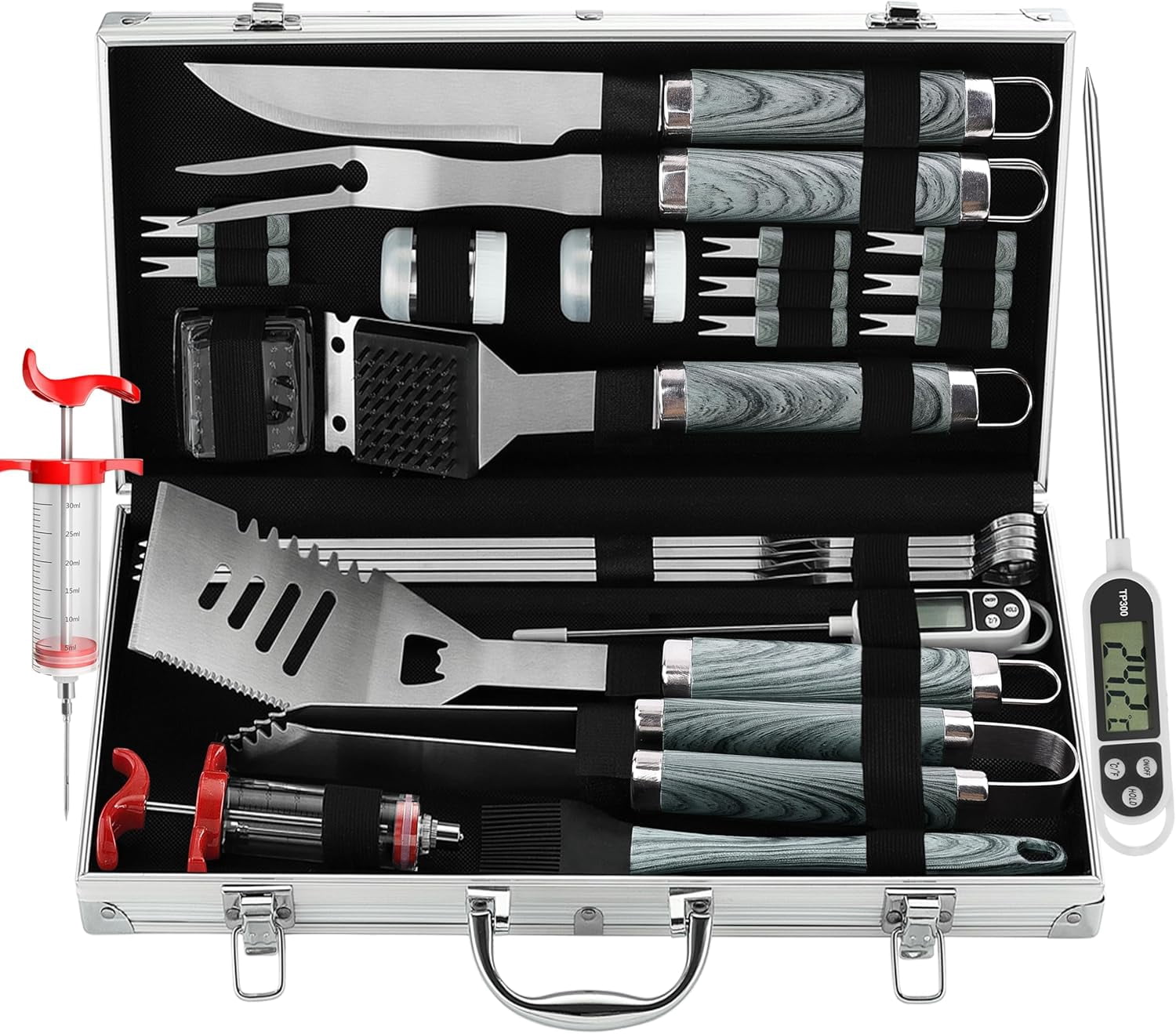 24PCS BBQ Grill Tools Set with Meat Thermometer and Injector - Extra ...