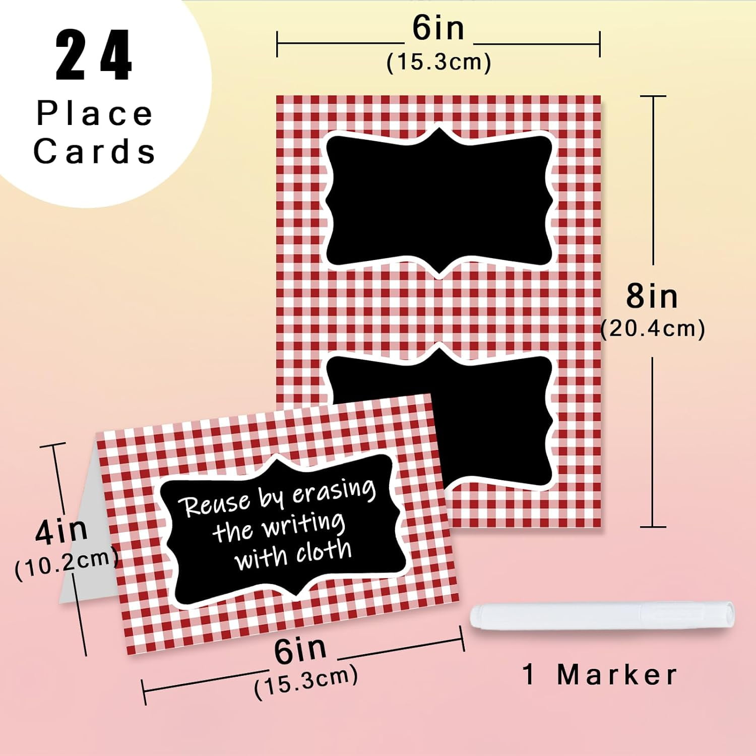 24PCS BBQ Party Decorations Place Cards for Table Setting Red Gingham ...