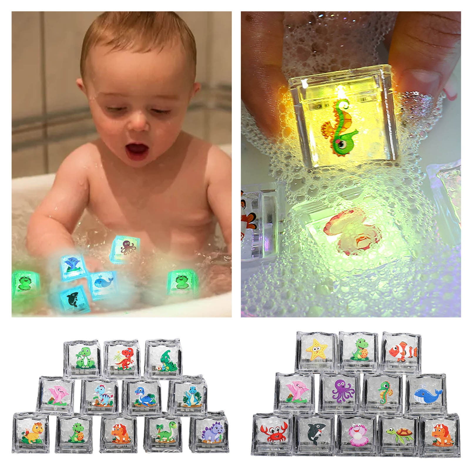 24PCS Bath Tub Light Up Ice Cubes, Luminous Multicolor LED Bath Glow ...