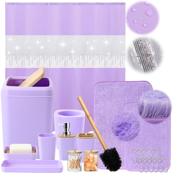 24PCS Bathroom Sets with Shower Curtain and Rugs,Bathroom Sets with ...