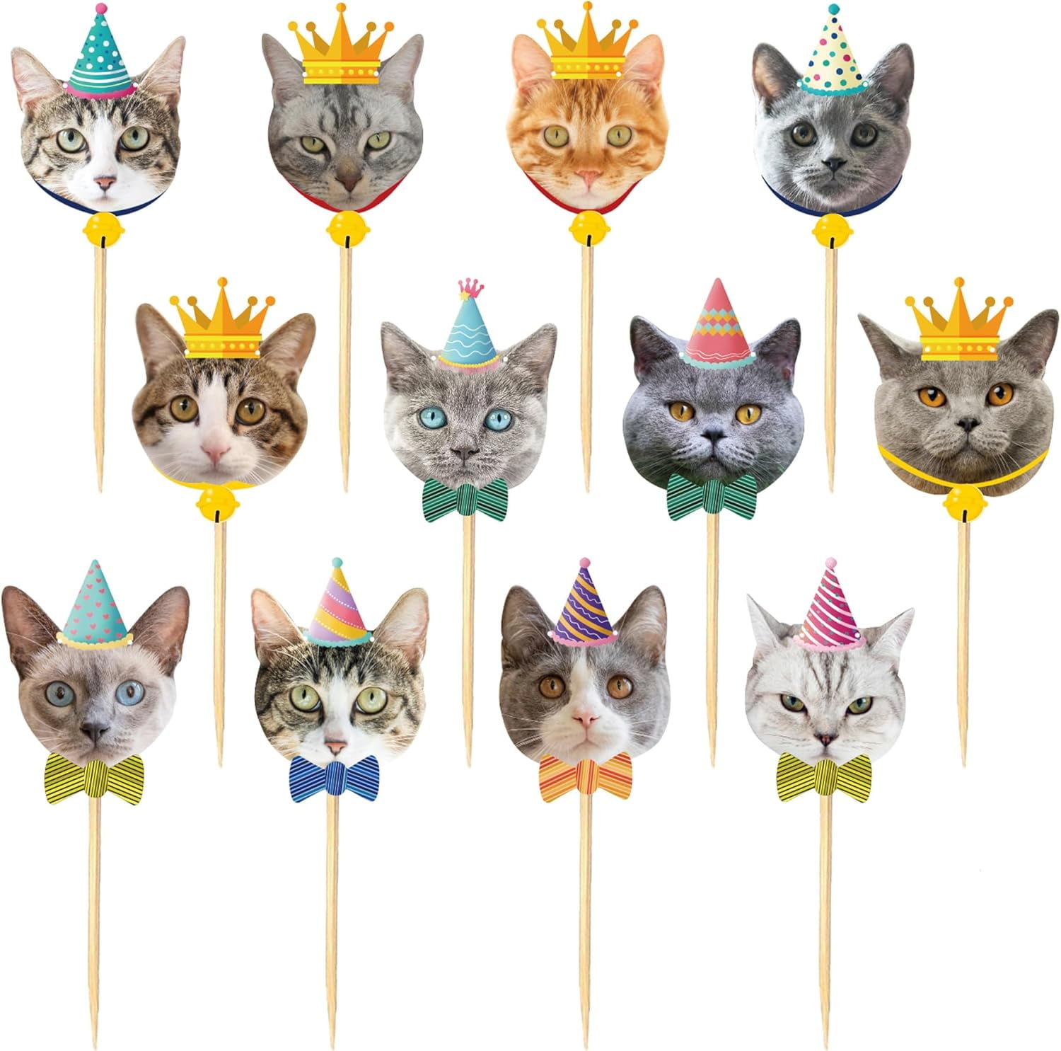 24PCS Cat Cupcake Toppers, Cats Face Cake Toppers, Kitten Pet Theme ...