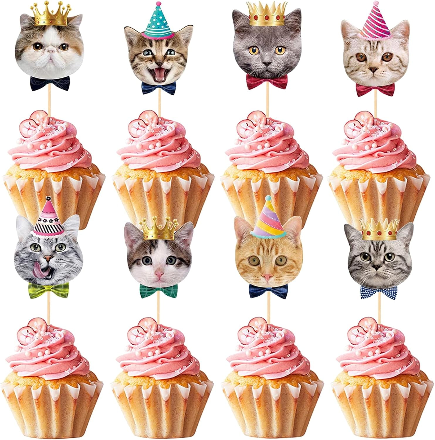 24PCS Cat Cupcake Toppers, Cats Face Cake Toppers, Kitten Pet Theme ...