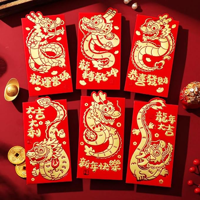 24PCS Chinese New Year Money Envelopes, Lucky Red Envelopes with Gold ...
