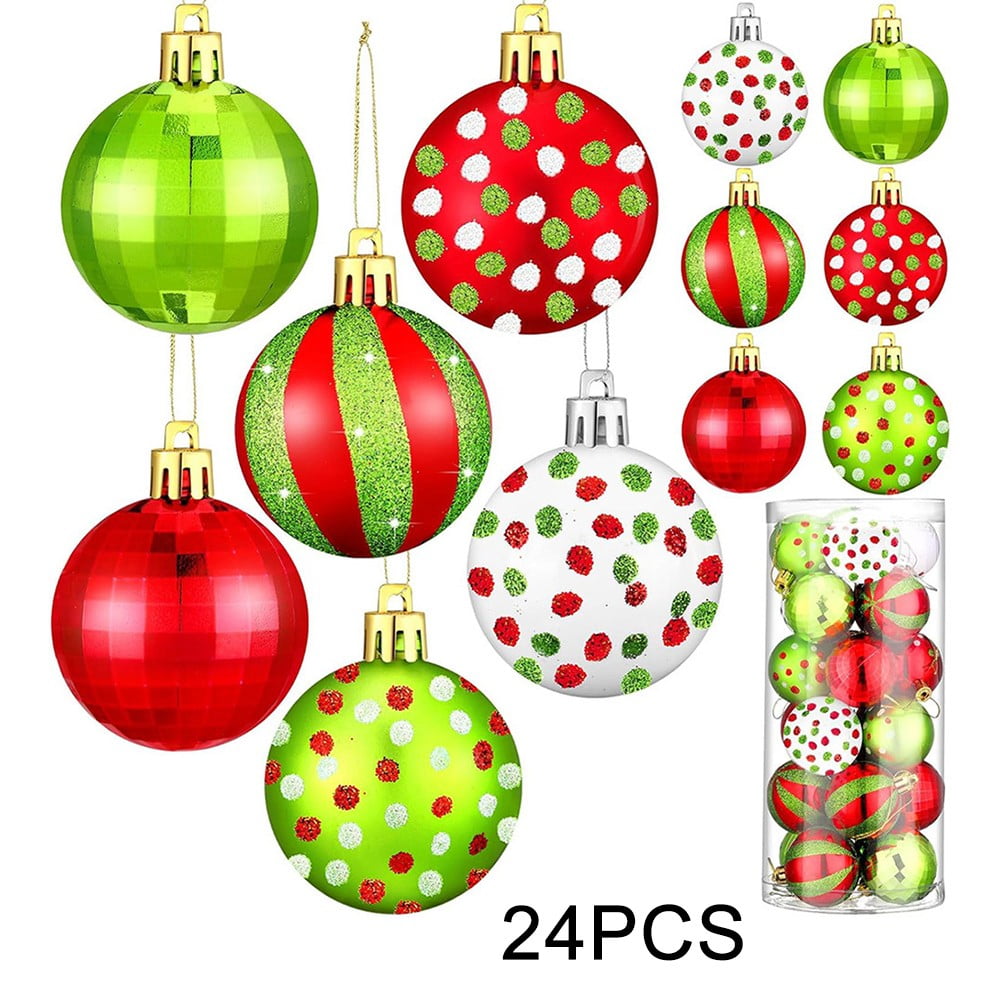 24PCS Christmas Ball Ornaments Glittering Hanging Elf Balls Tree ...