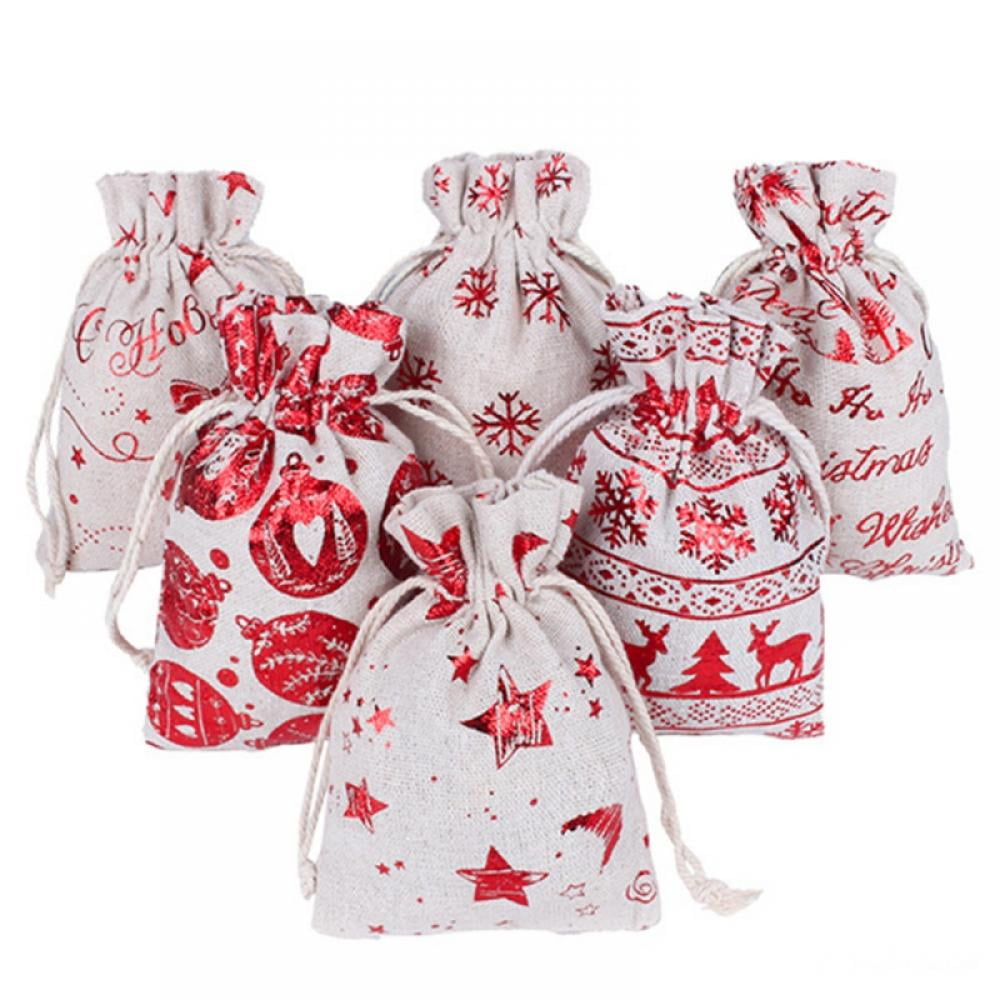 24PCS Christmas Burlap Gift Bag with Drawstring Small Christmas Linen ...