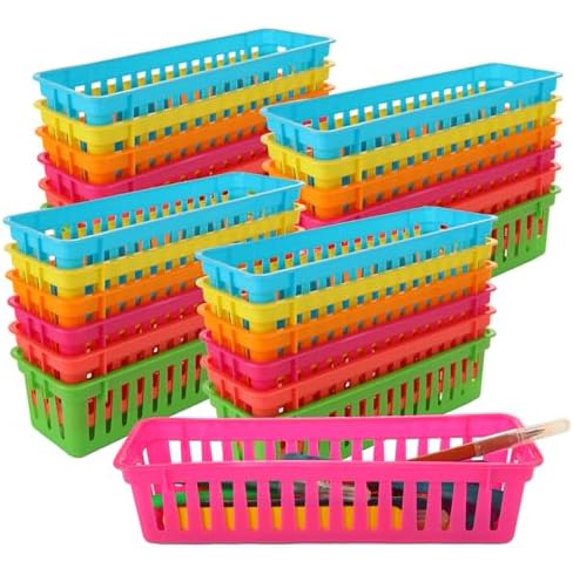 24PCS Classroom Pencil Organizer Colorful Pen Baskets Tray for ...