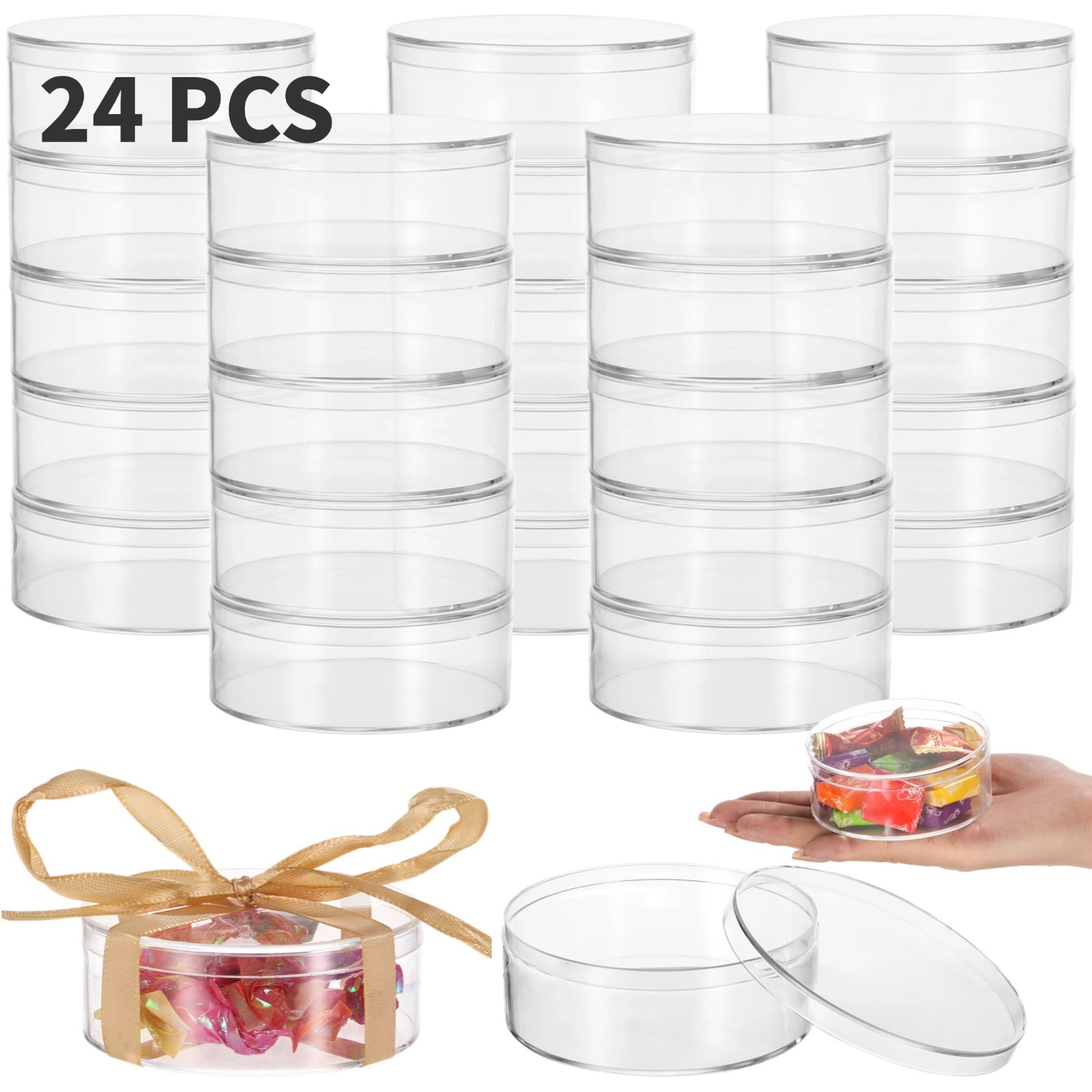 24PCS Clear Acrylic Round Boxes, 3.1" Small Acrylic Circle Box with Lid ...