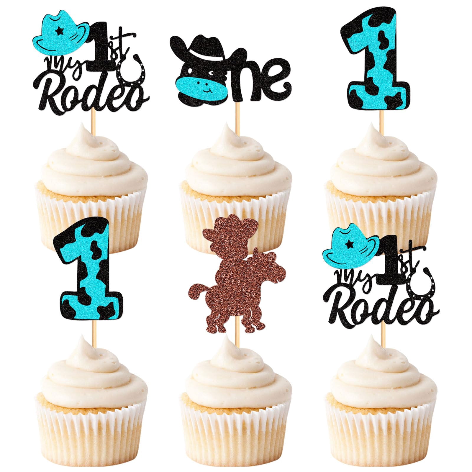 24PCS Cowboy My 1st Rodeo Cupcake Toppers - Western Theme Party ...