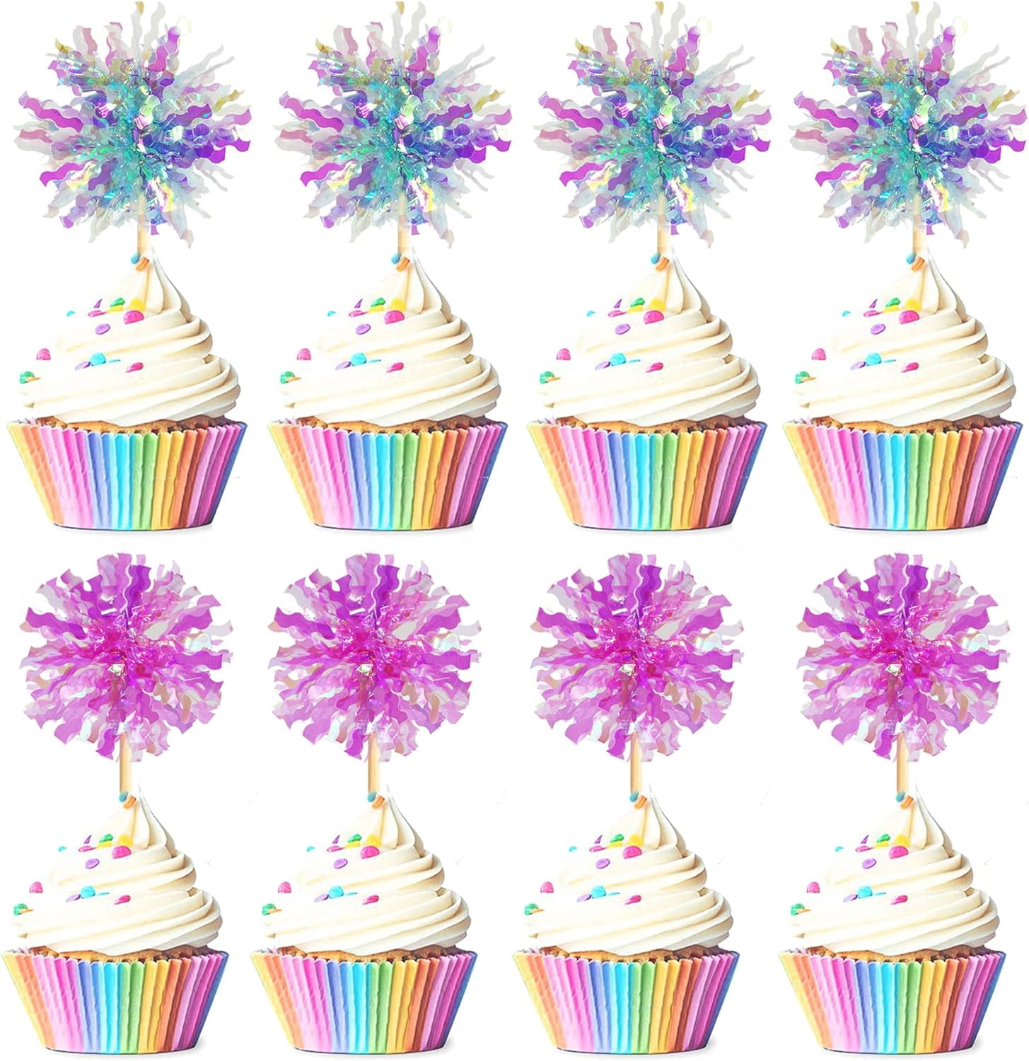 24PCS Cupcake Toppers, Sparkle Blue and Purple Foil Firework Cake ...