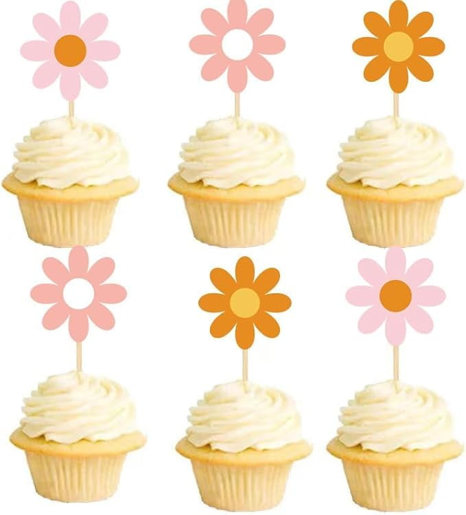 24PCS Daisy CakeEGSC Topper,Groovy Toppers,Daisy Flower Cake Topper For ...