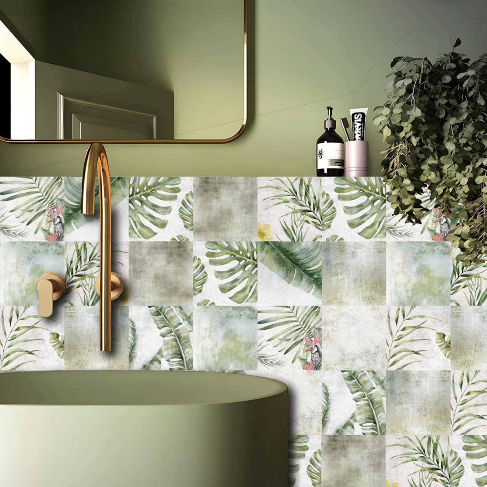 24PCS Decorative Floral Tile Stickers for Wall Decor, 6X6inch Bathroom ...