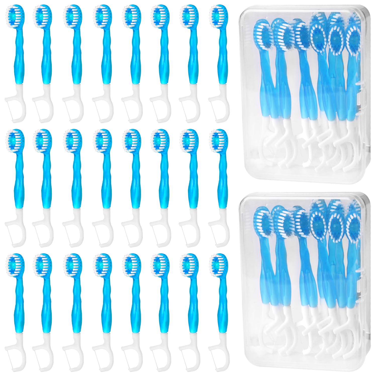 24PCS Disposable Travel MMF7 Toothbrushes, 5-in-1 Brush+Floss+Pick ...