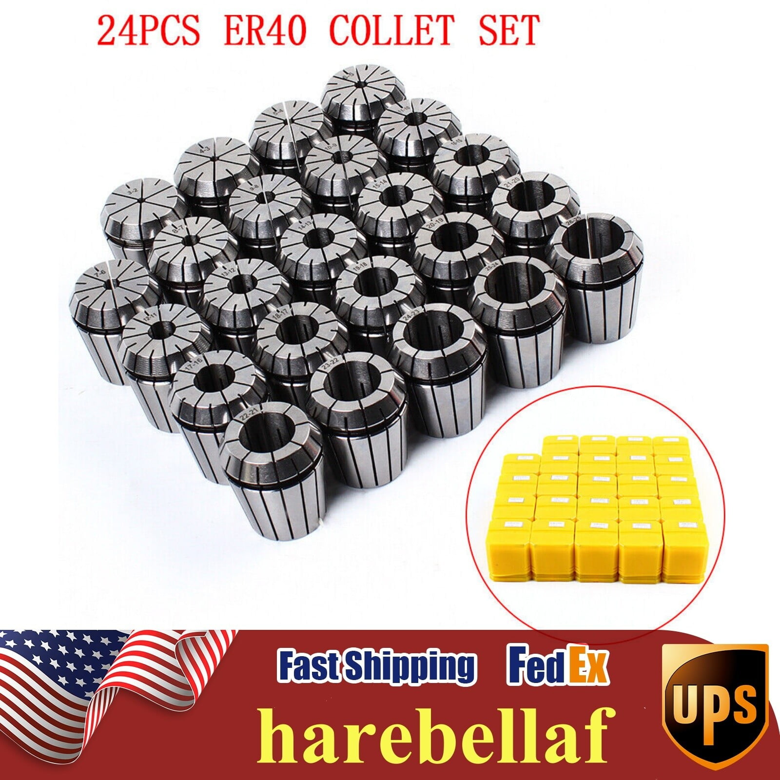 24PCS ER40 Collet Set Metric Spring Collet Milling Lathe CNC Chuck Bit ...