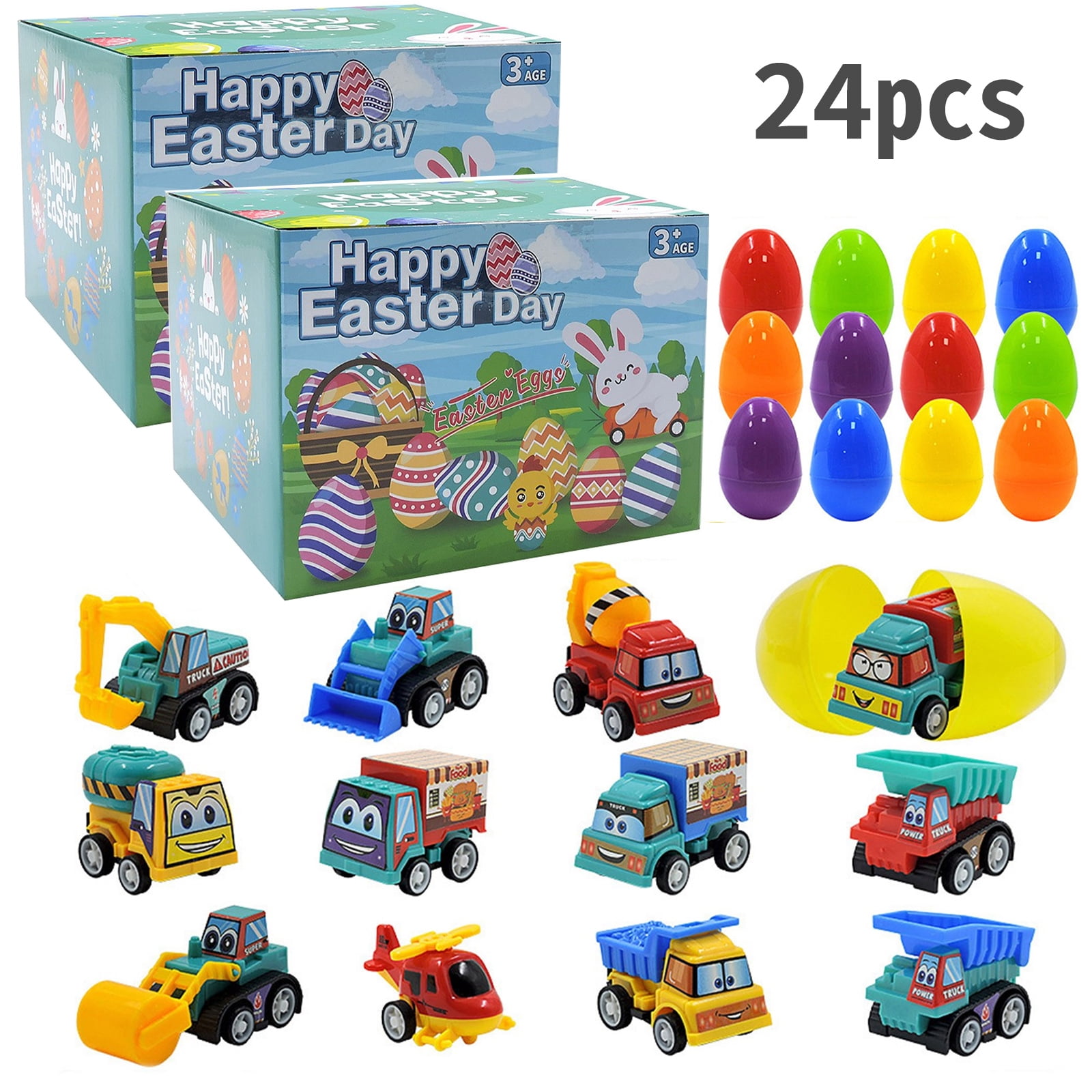 24PCS Easter Eggs Filled with Race Cars Pull-Back Toy Vehicles for ...