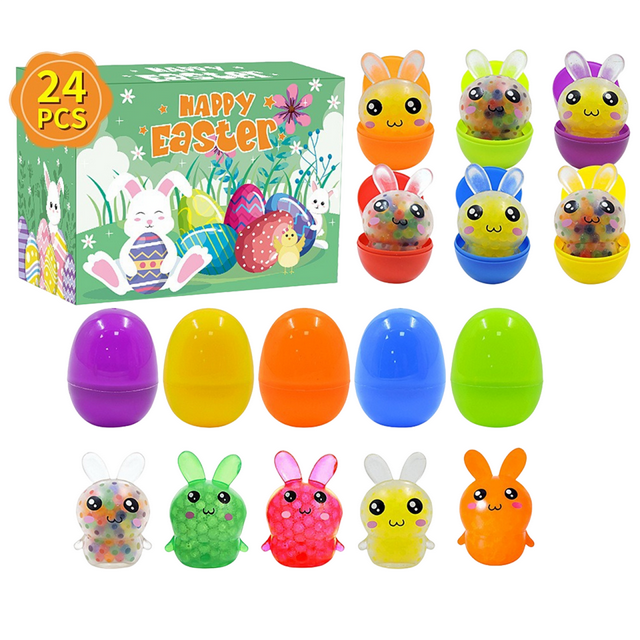 24PCS Easter Gifts for Kids Plush Bunny Keychain Easter Eggs - Great ...