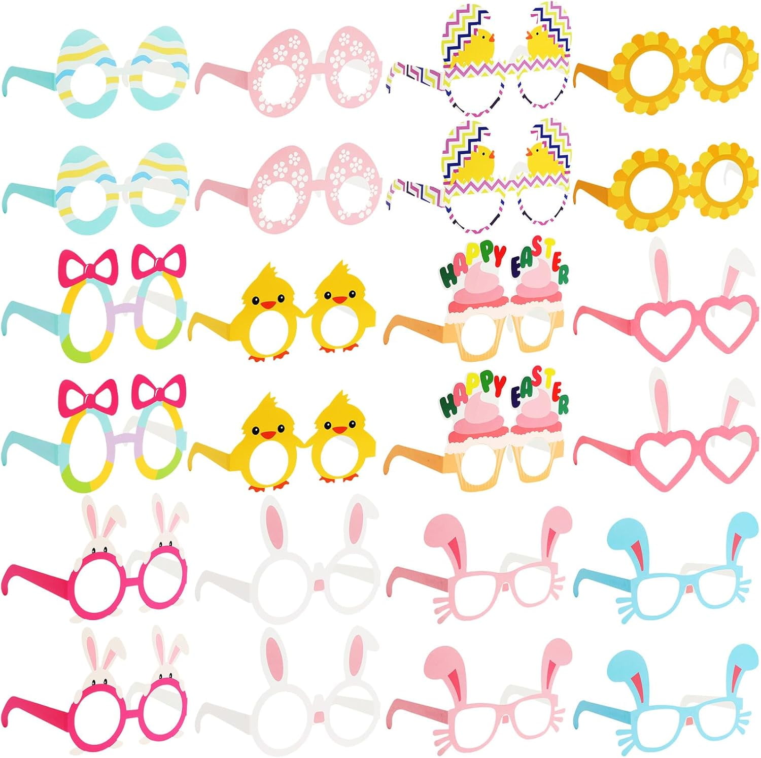24PCS Easter Party Glasses, Paper Glasses Easter Bunny Ears Eyeglasses ...