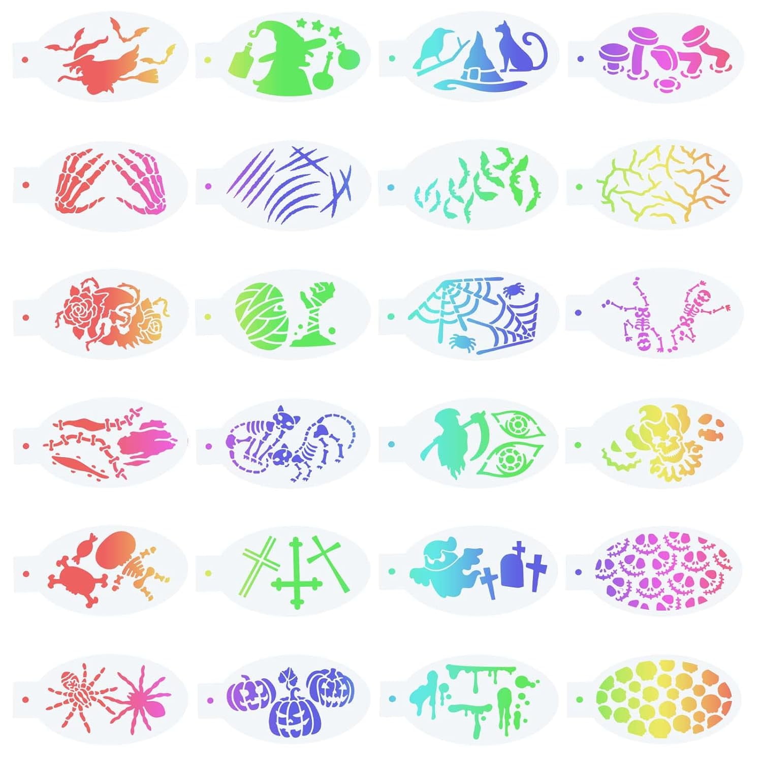 24PCS Face Paint Stencils Body Painting Template Halloween Theme Skull ...