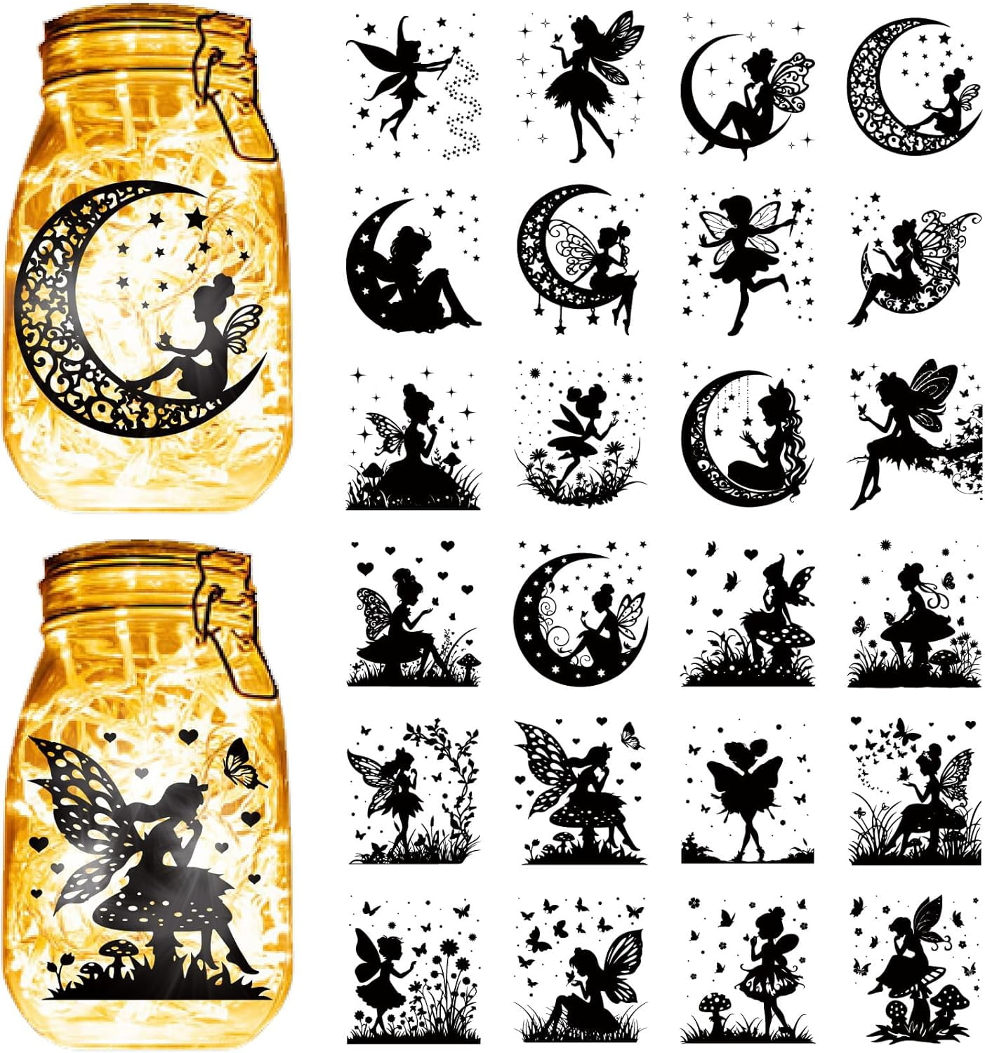 24PCS Fairy Silhouettes Stickers Lantern Can Cutouts Decals Silhouettes ...