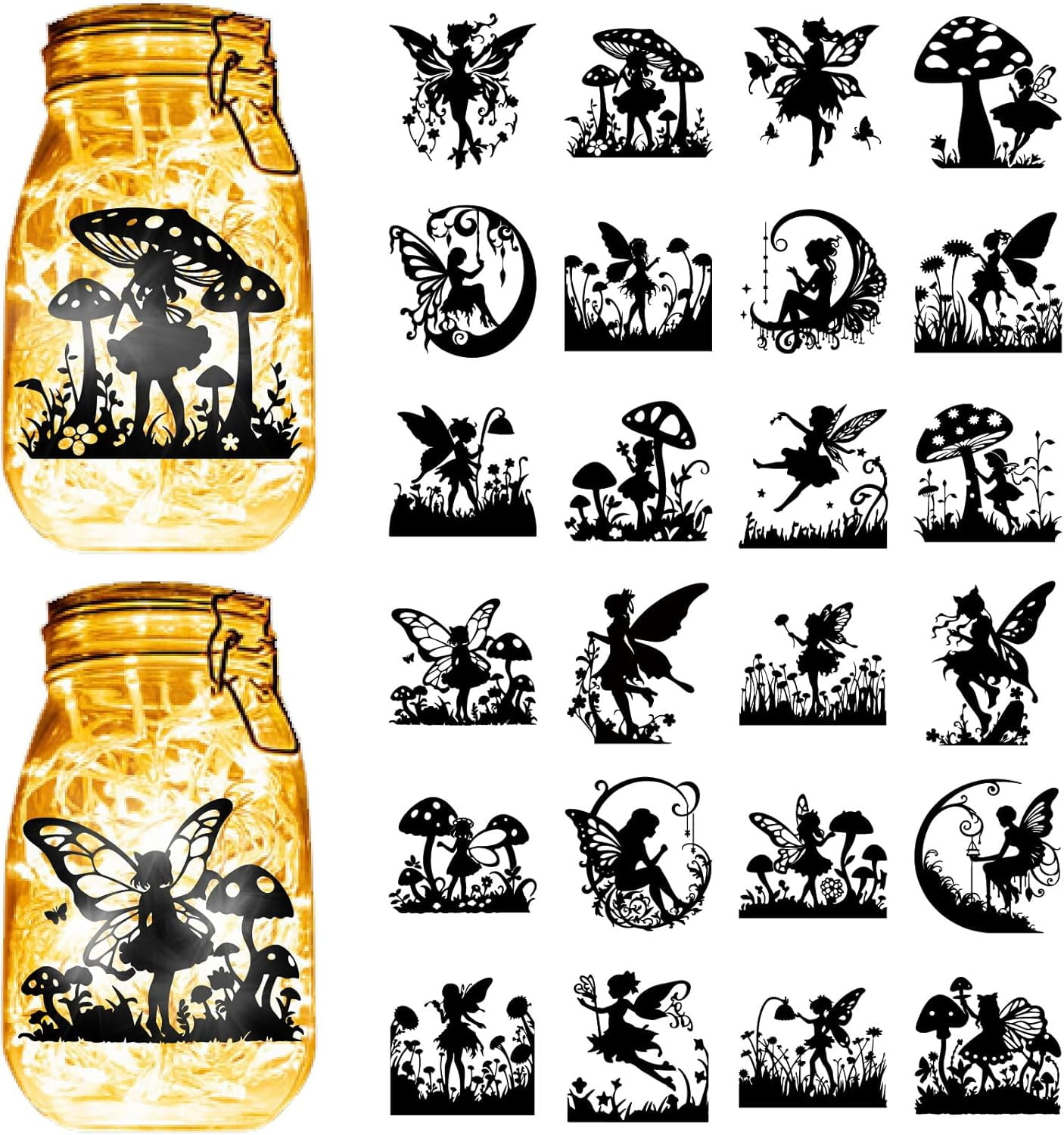 24PCS Fairy Silhouettes Stickers Mason Jar Cutouts Decals Butterfly ...