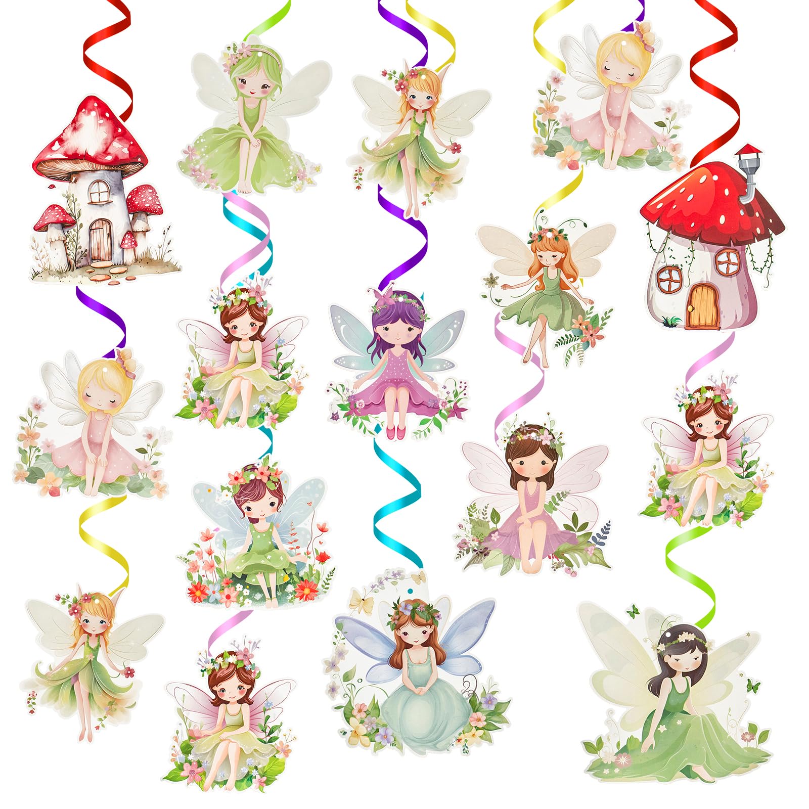 24PCS Fairy Theme Hanging Swirls Decorations, Floral Mushroom Fairies ...