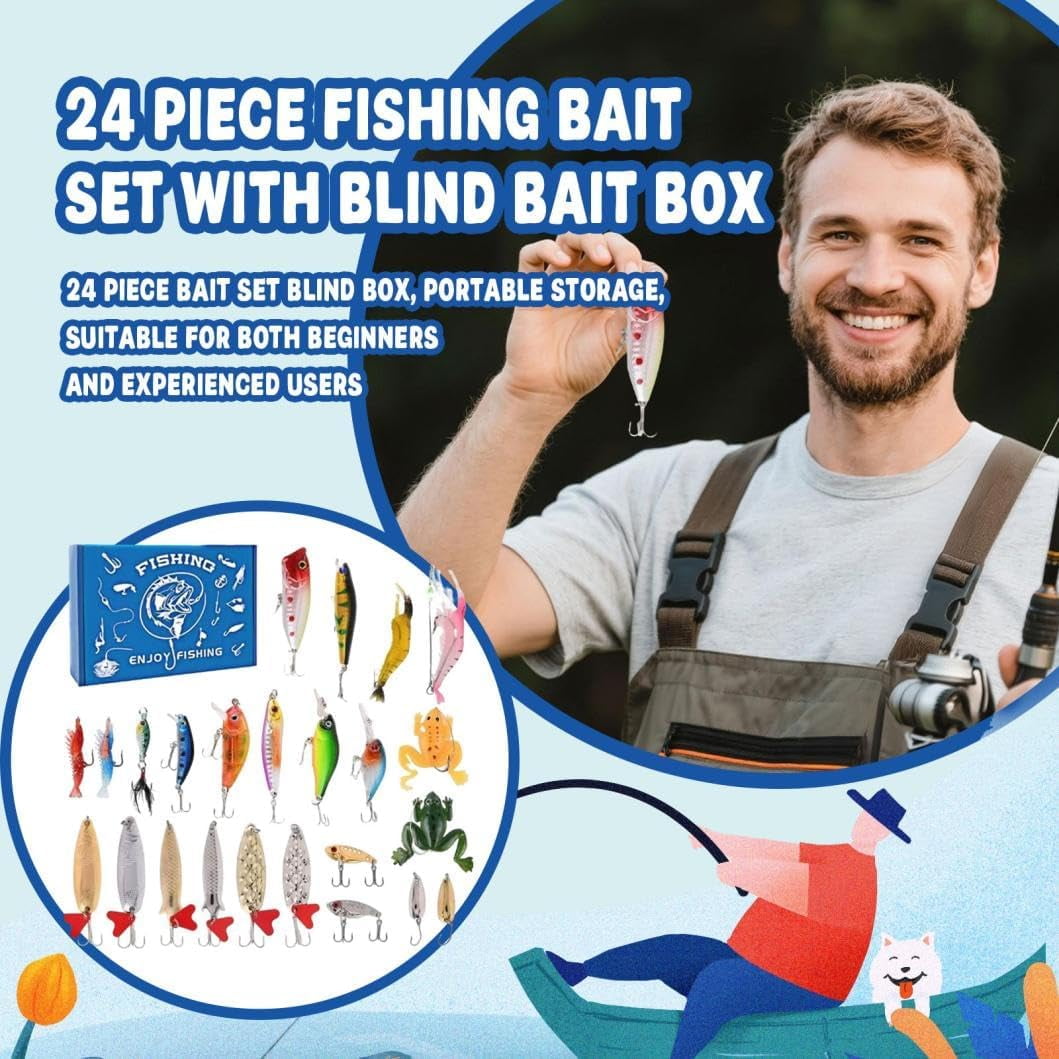 24PCS Fishing Lures Blind Box Xmas Gift Box, Includes Minnow Crankbaits ...