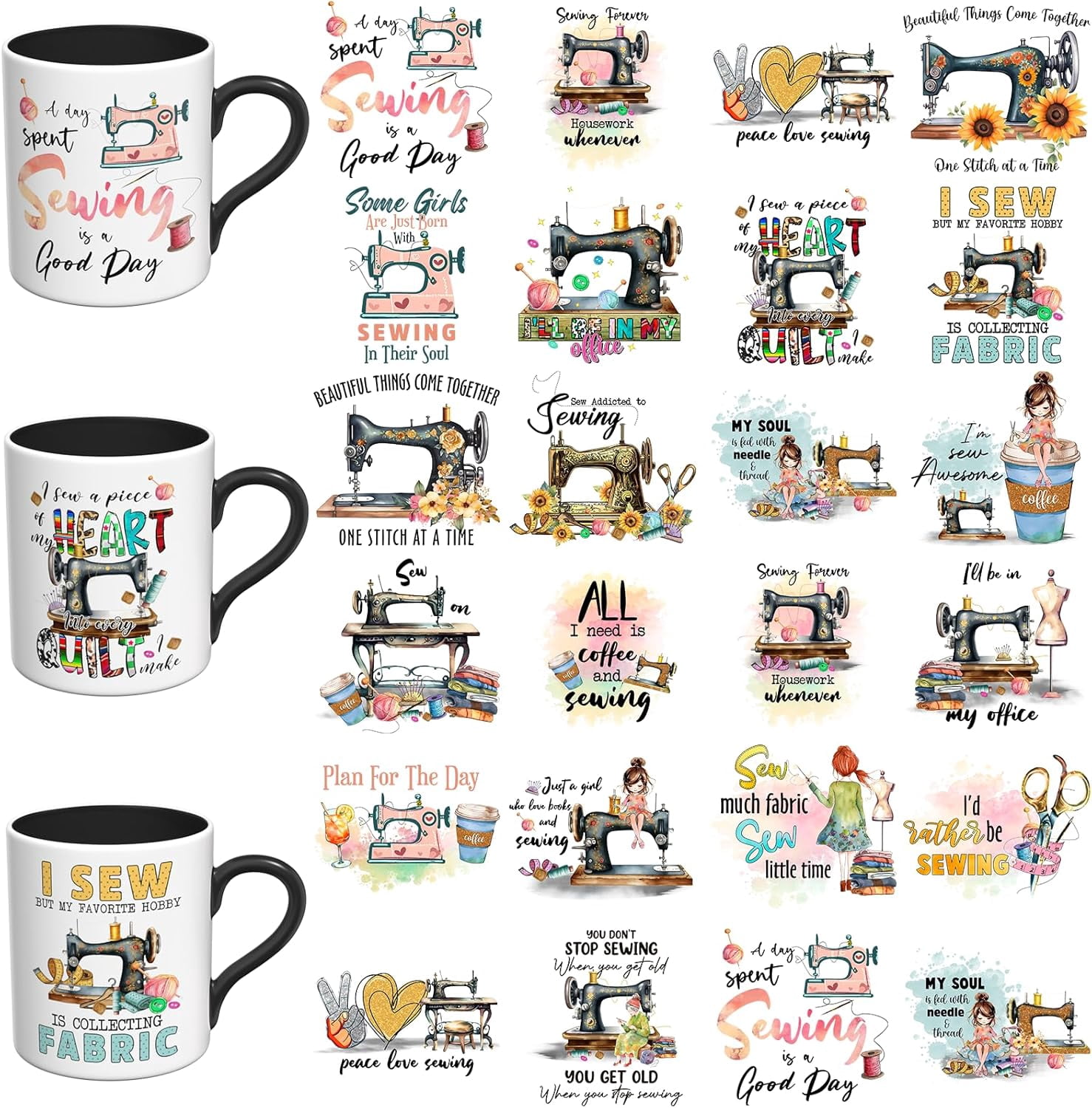 24PCS Funny Sewing UV DTF Cup Wrap UV DTF Transfer Paper Suitable for ...