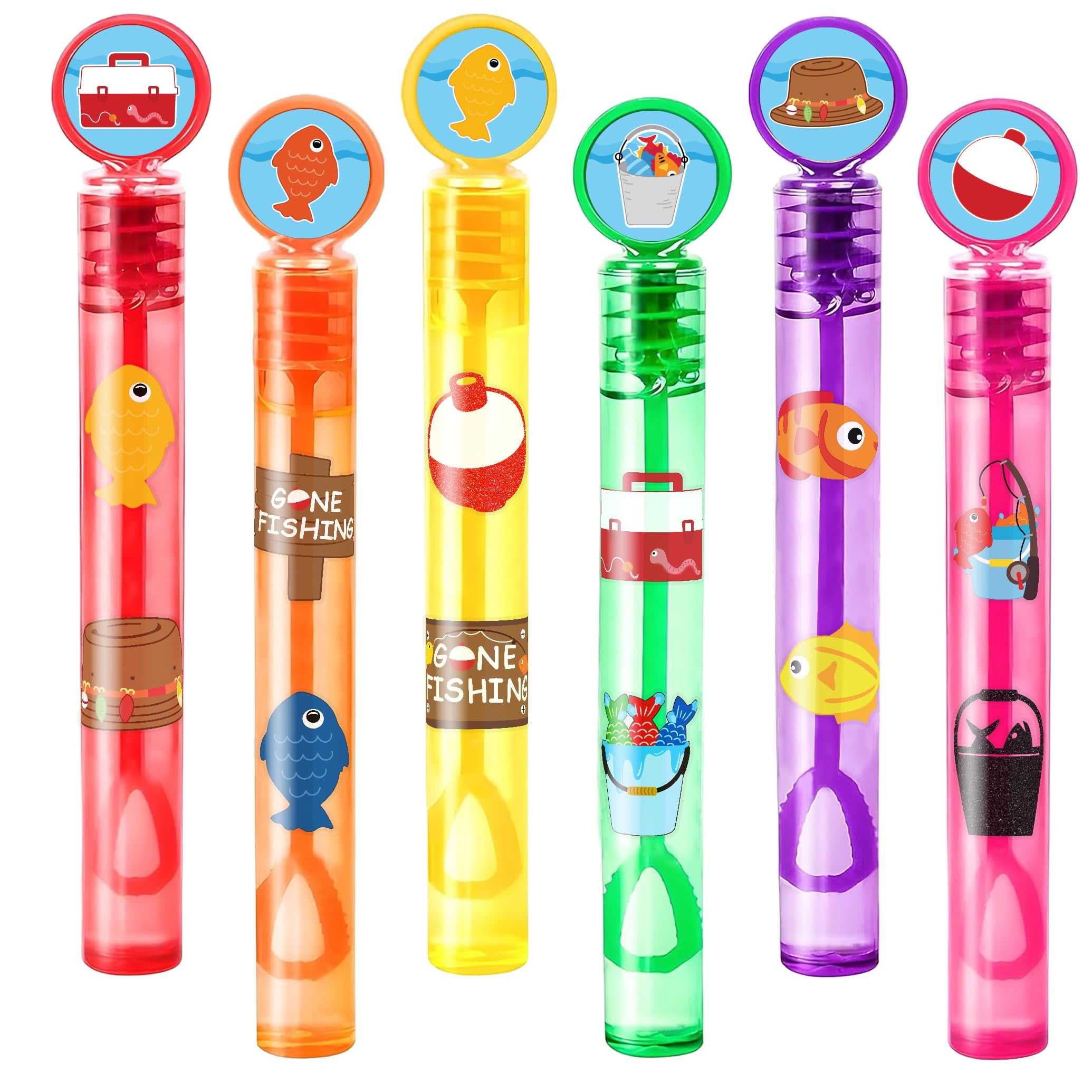 24PCS Gone Fishing DIY Bubble Wands Party Favors 96PCS Stickers for ...