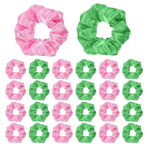 24PCS Green/Hot Pink 80s Neon Hair Scrunchies, Pink and Green Hair Ties ...