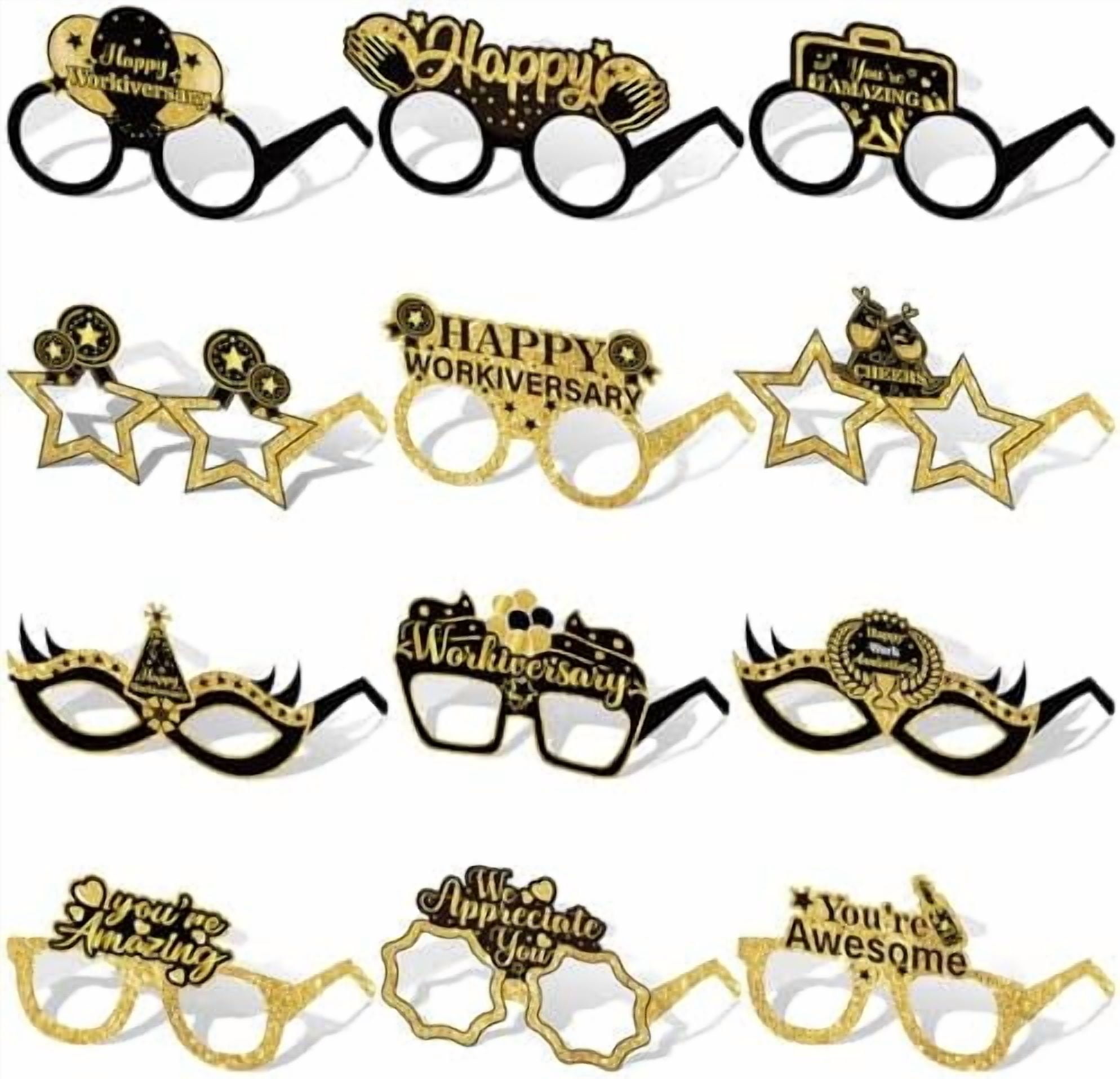 24PCS Happy Work Anniversary Decorations Paper Glasses for Men Women We ...