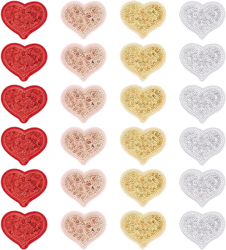 24PCS Heart Sequin Embroidery Appliques 42.5x49mm Iron on/Sew on Heart ...
