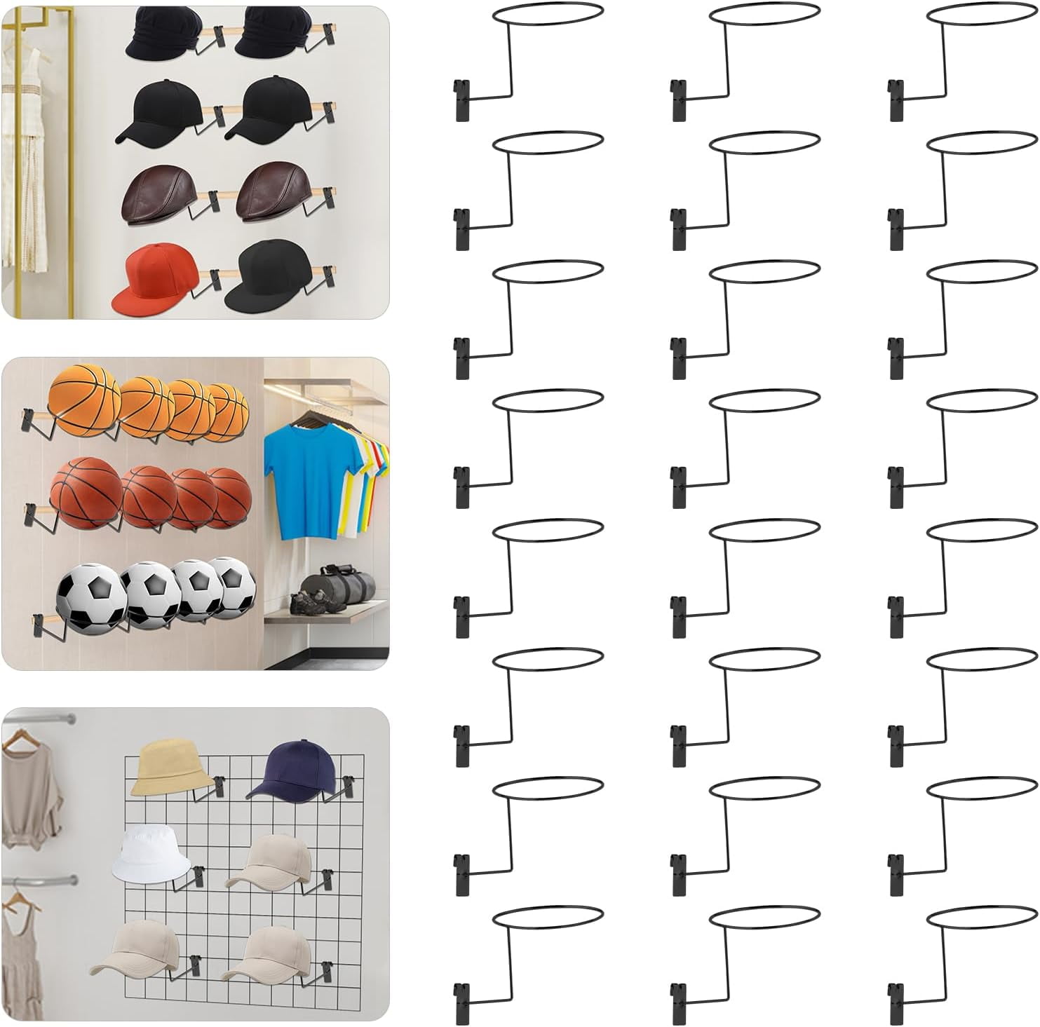 24PCS Helmet Holder Rack, Wall Mount Helmts Stand, Round Hat Racks, Hat ...