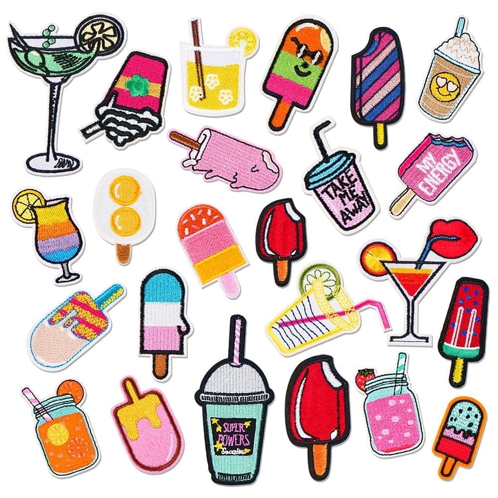 24PCS Ice Cream & Milkshake Embroidered Iron-On Patch Set – Cute Dessert DIY Appliques for ...