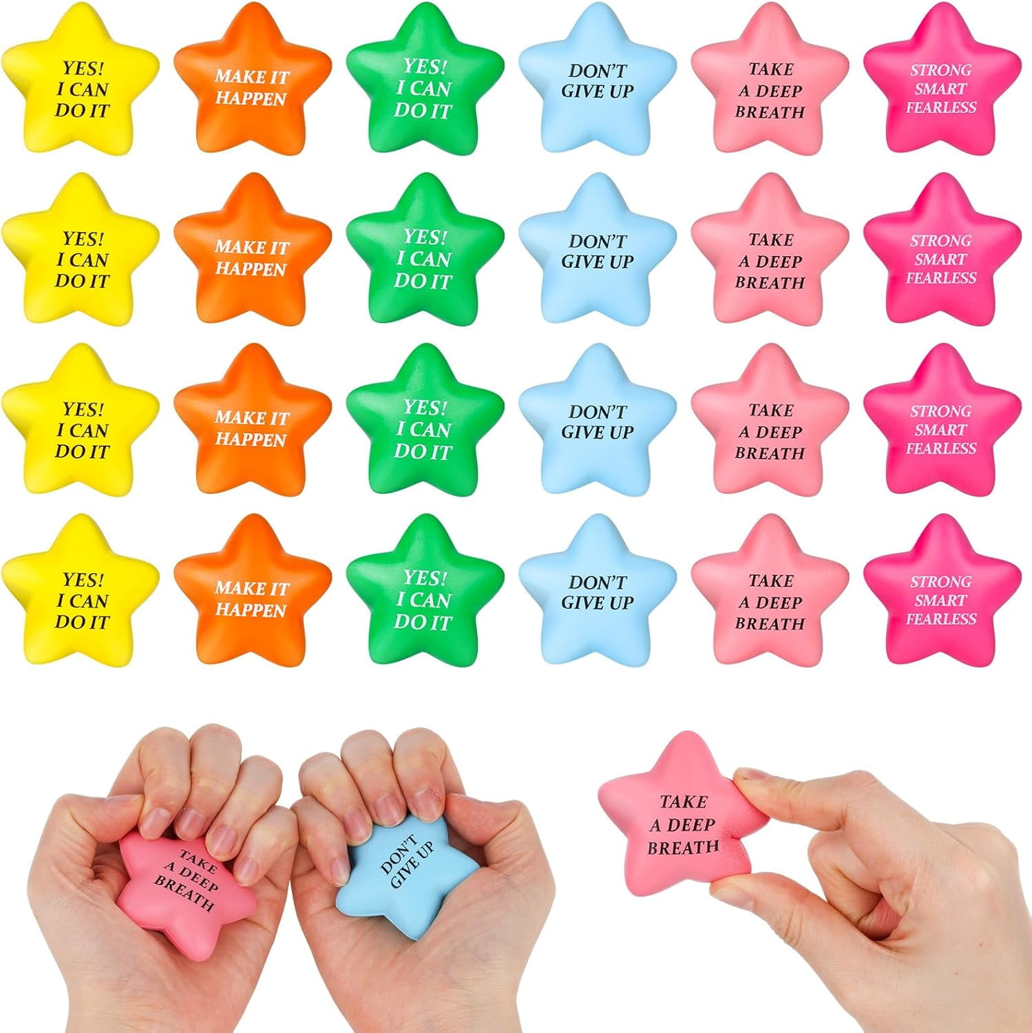 24PCS Inspirational Stress Relief Balls, 2inch Star Stress Balls ...