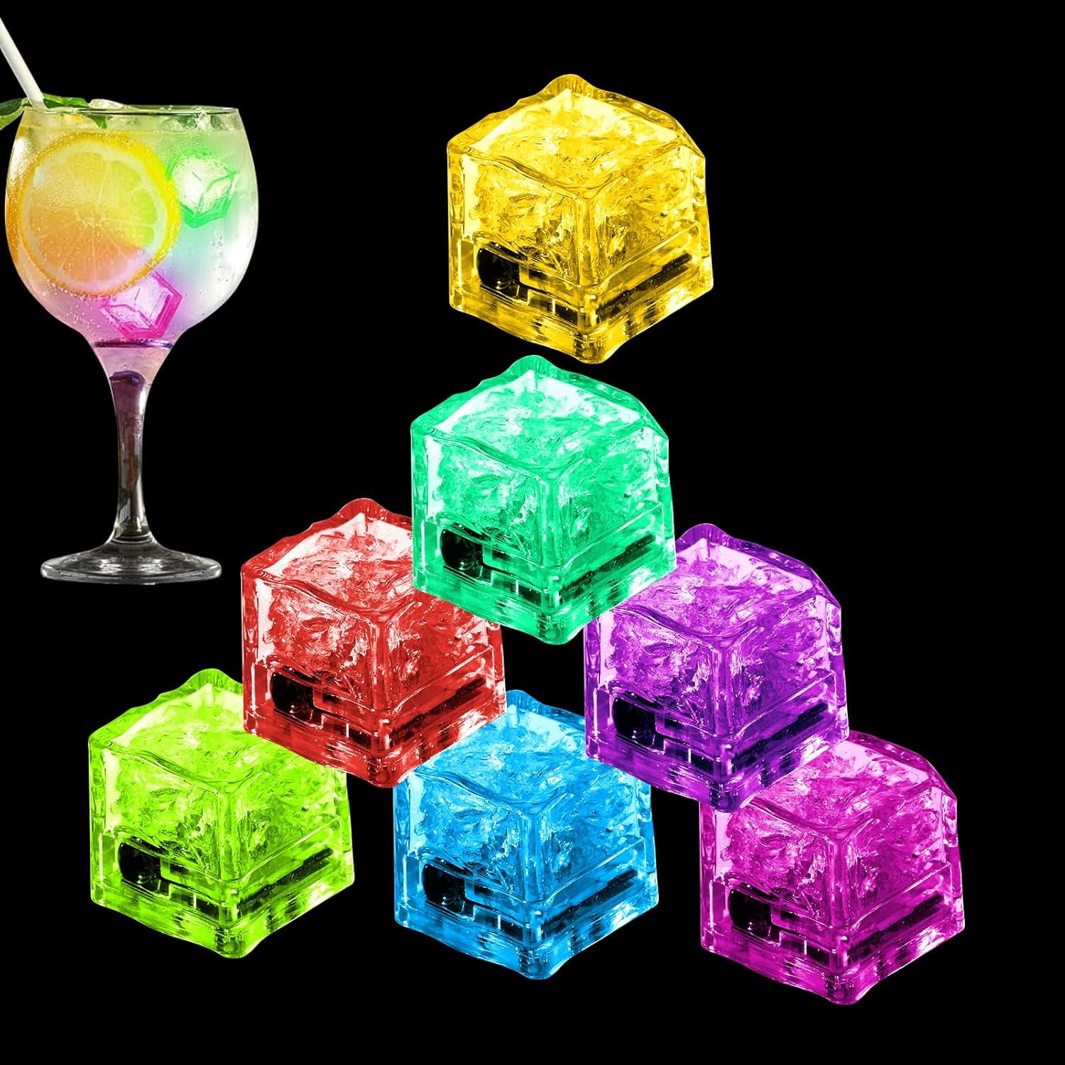 24PCS Light up Ice Cubes – LED Color Changing, light up ice cubes for ...