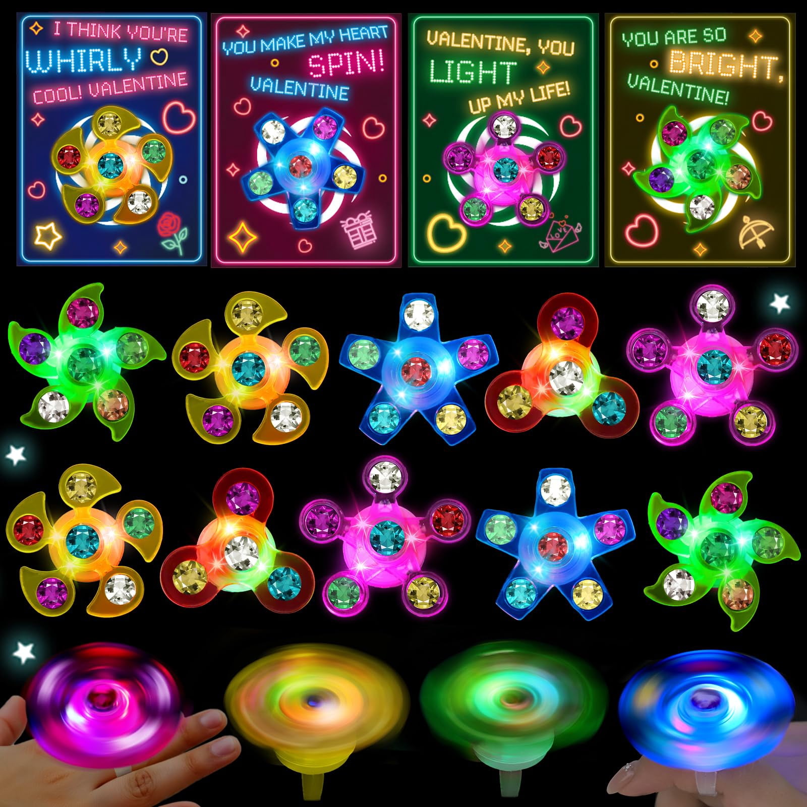 24PCS Light Up Rings Fidget Spinner for Kids School Classroom Class ...