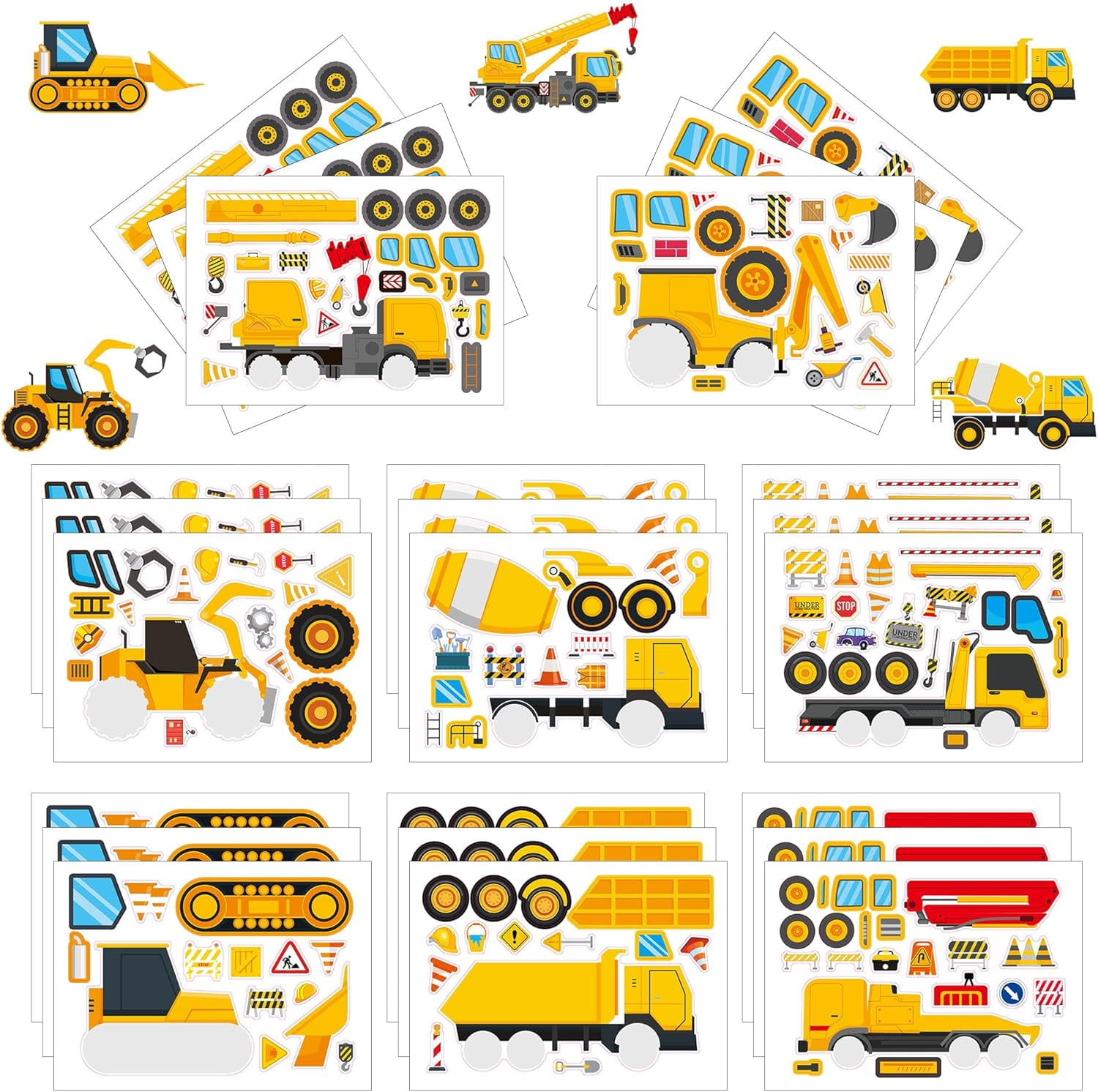 24PCS Make Your Own Construction Stickers, Mix and Match Sticker Party ...