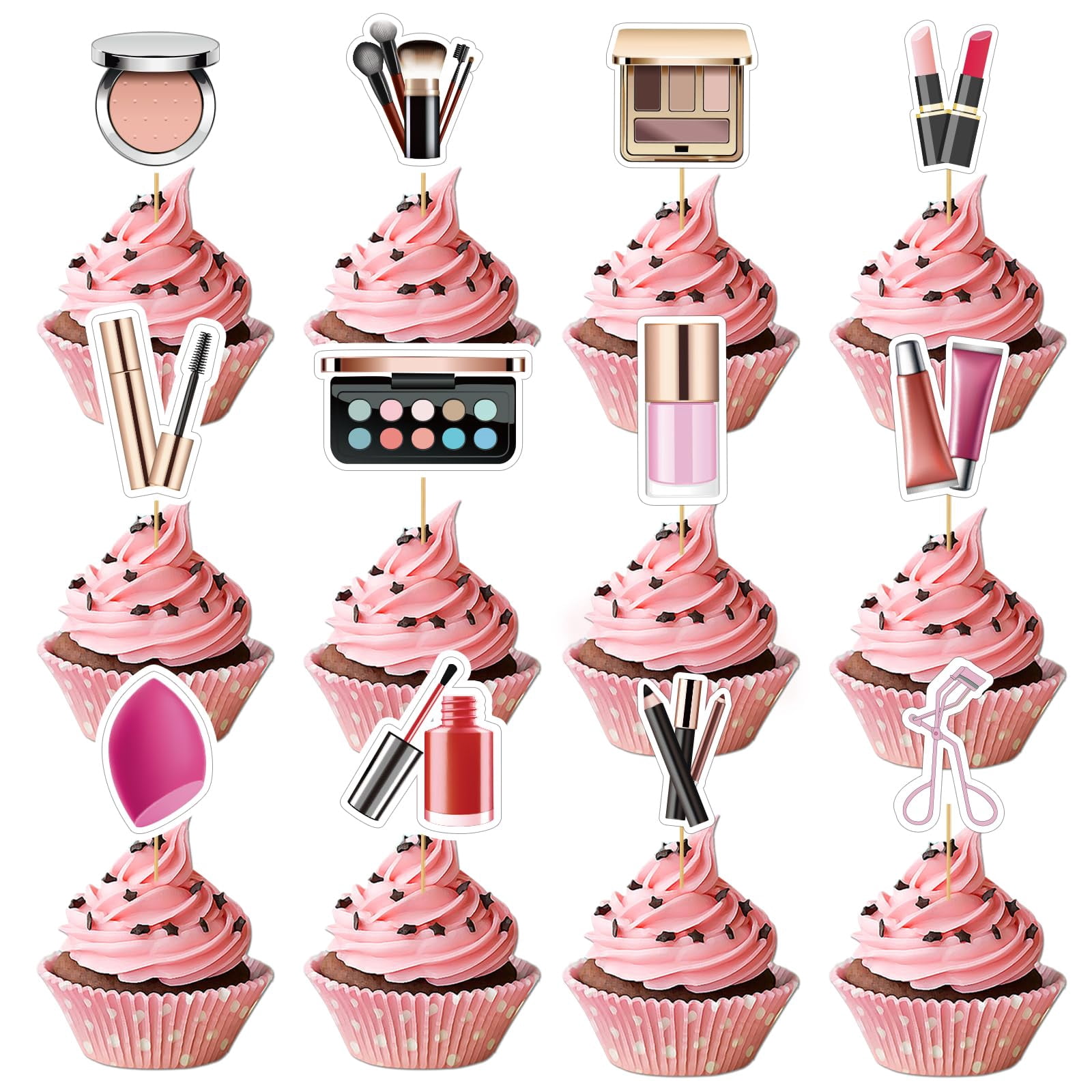 24PCS Makeup Cupcake Toppers - Makeup Cupcake Toppers for Girls Makeup ...