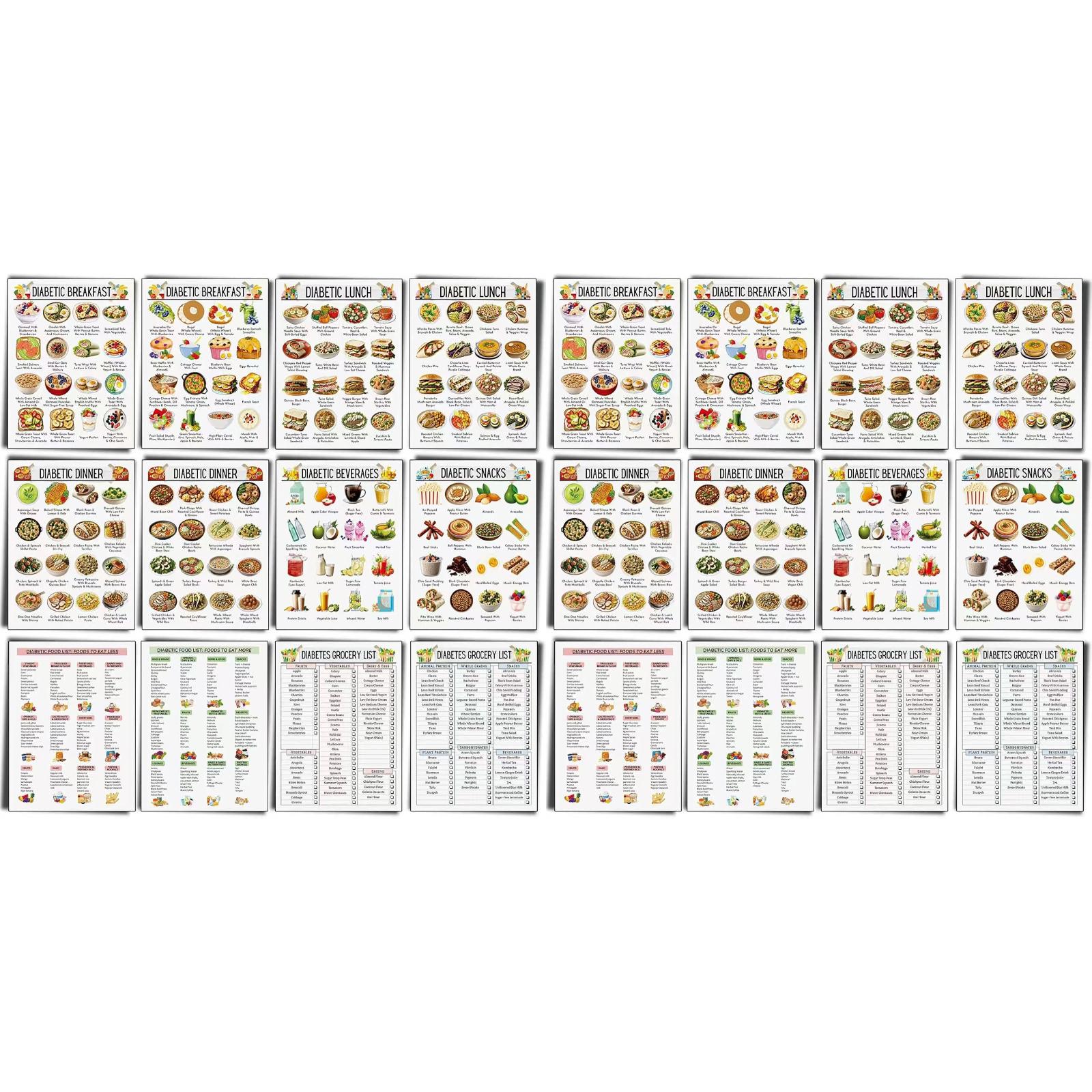24PCS Meal Chart Information Diet Plan, Low Carb List for Sugar Control ...