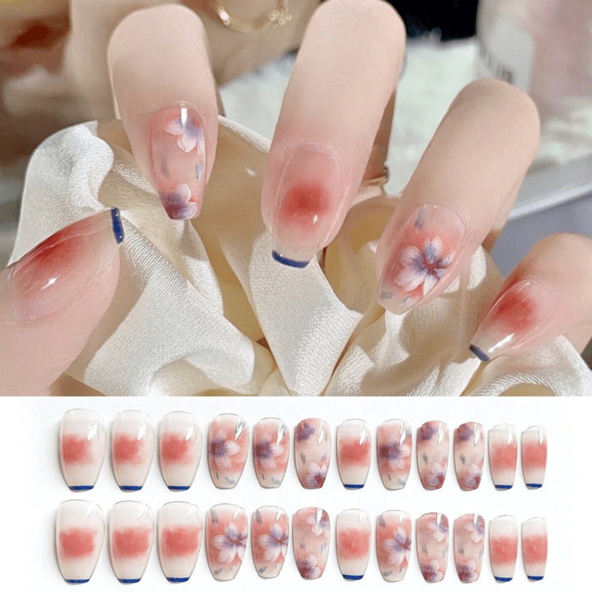 24PCS Medium-length Red Love Red Edge Fake Nails Bright Square Head ...