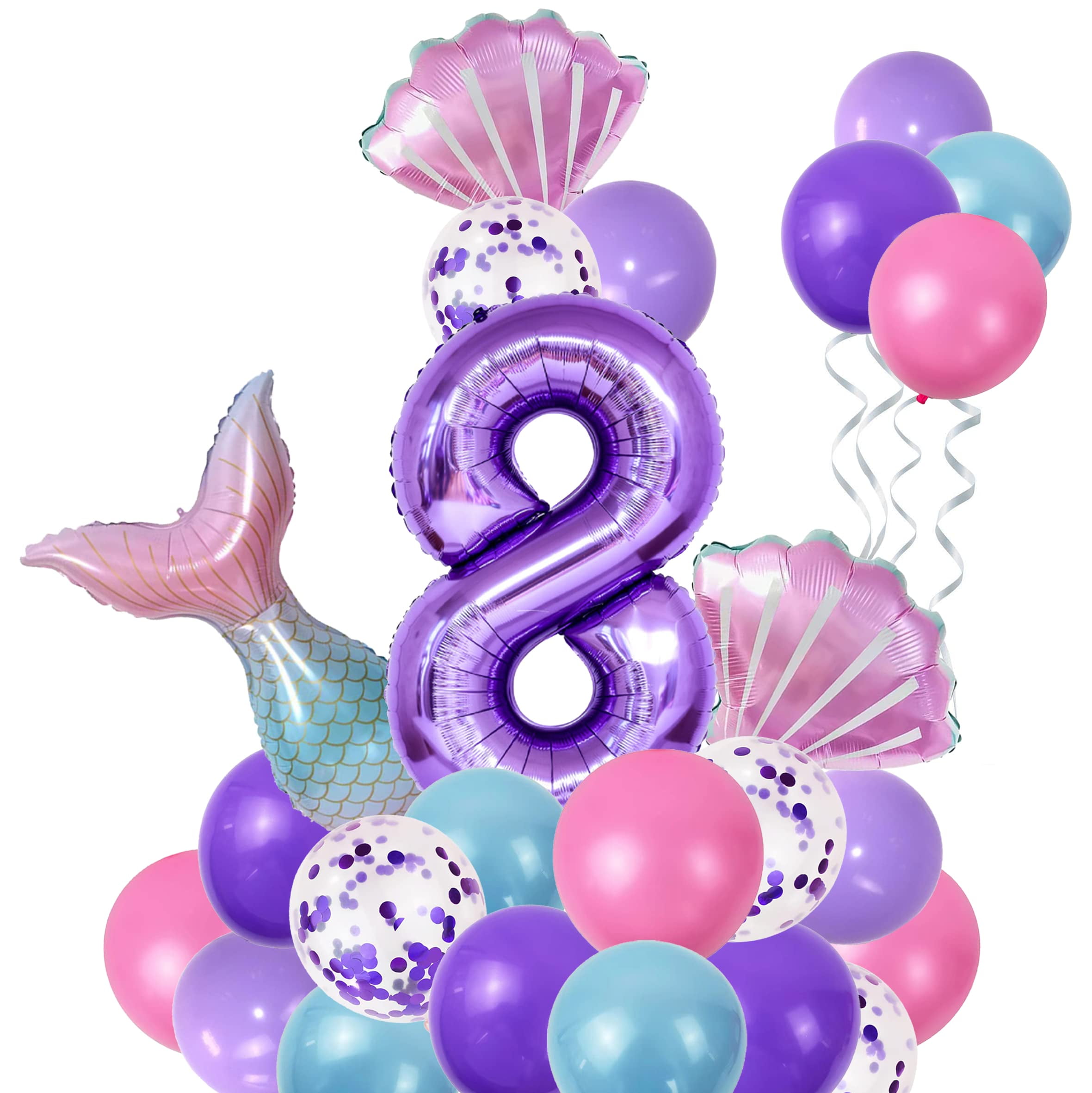 24PCS Mermaid 8thTRDN Birthday Balloons, Number 8 Mermaid Theme Party ...