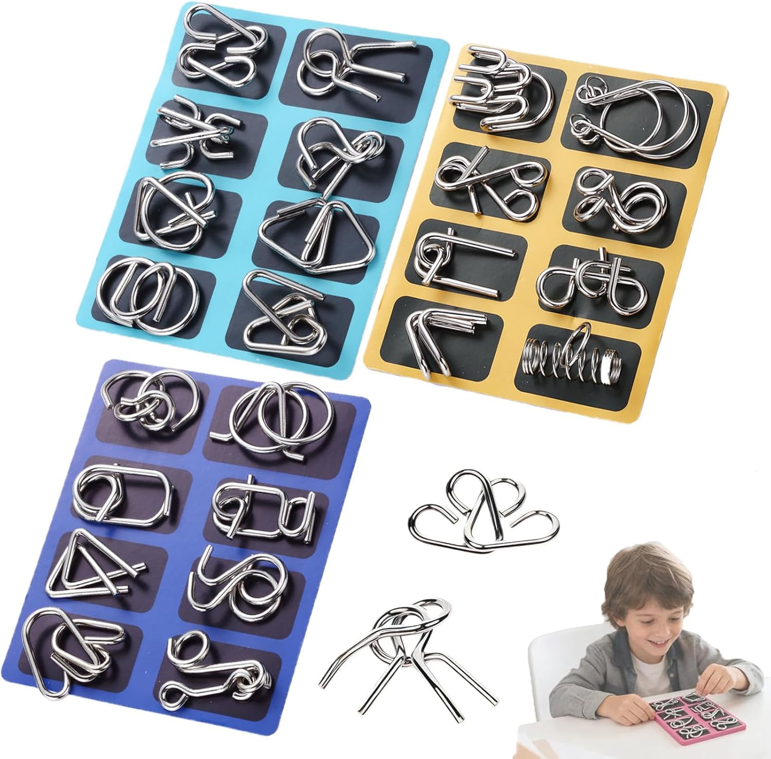 24PCS Metal Puzzle Solving, 3D Brain Teaser Puzzles for Adults & Kids ...