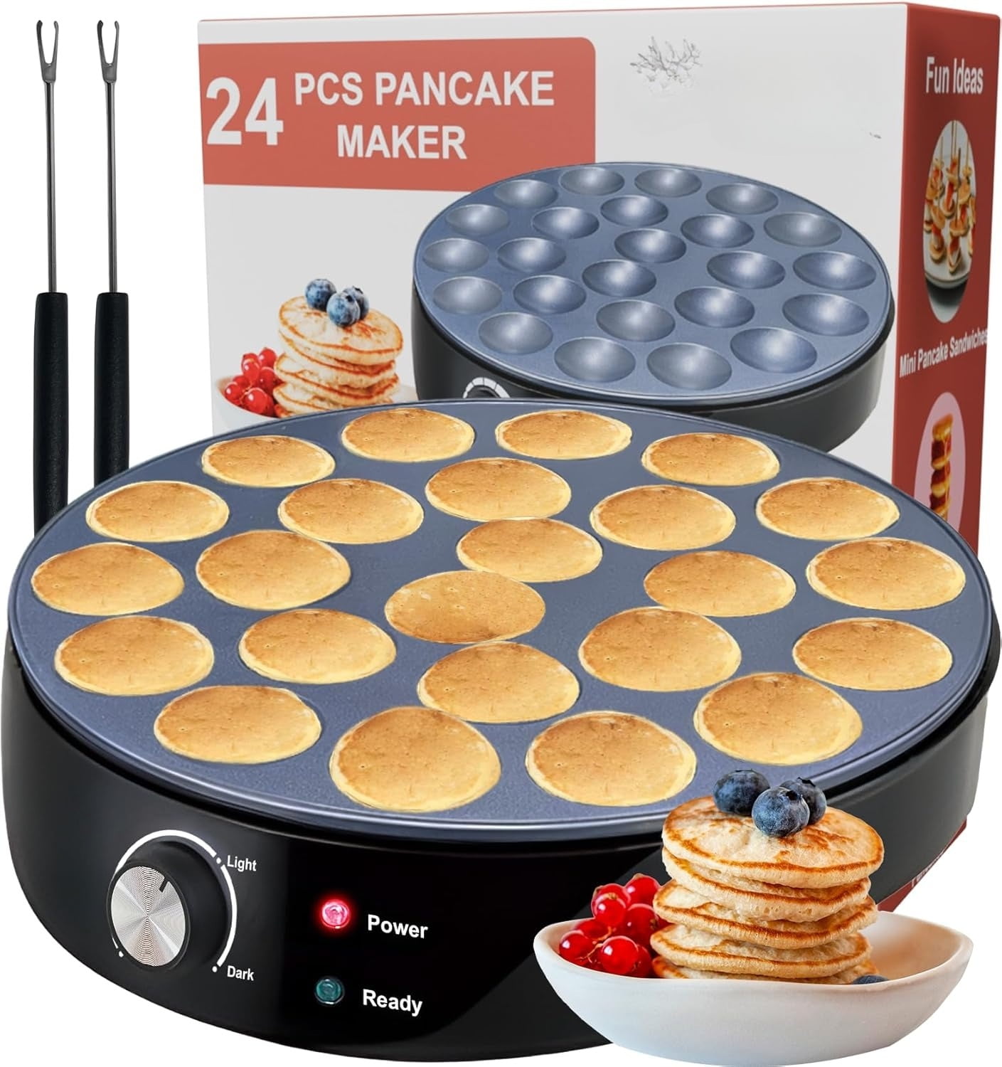 24PCS Mini Pancake Maker Machine, Nonstick Electric Dutch Pancakes Griddle, Adjustable Heat ...