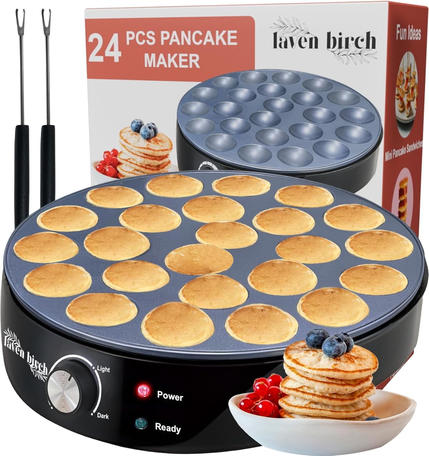 24 Mini Pancake Maker Machine, Nonstick Electric Dutch Pancakes Griddle ...